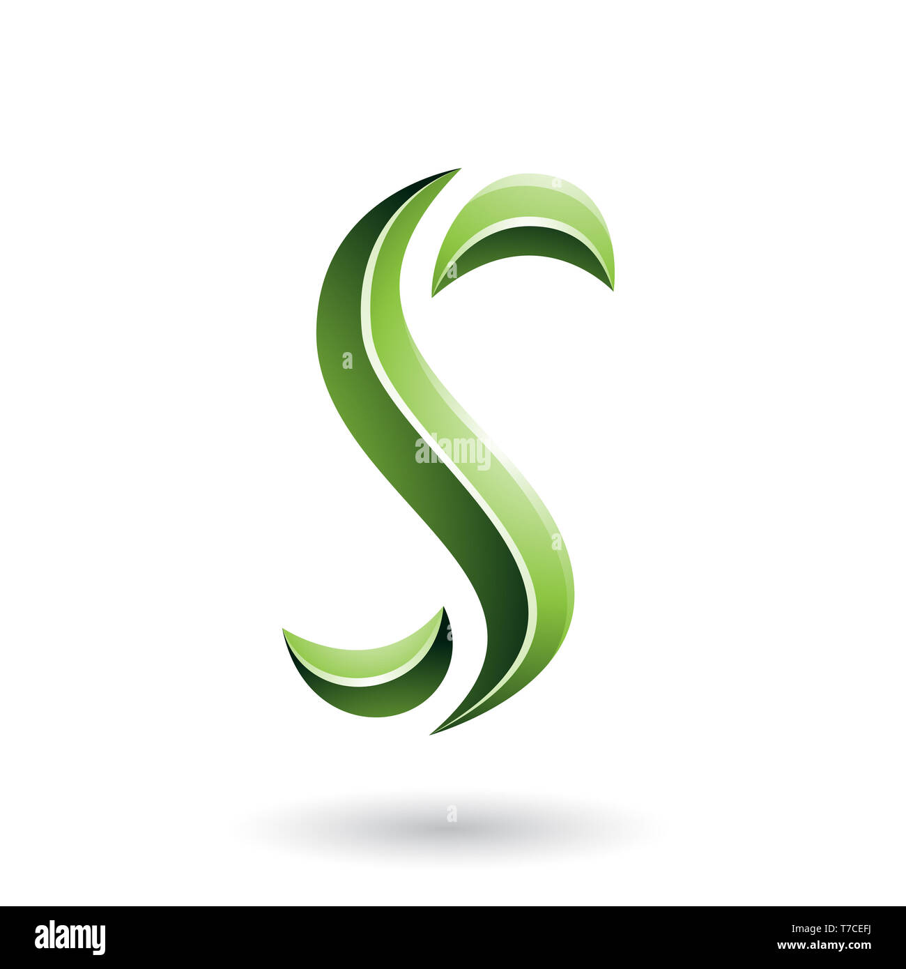 Vector Illustration of Green Glossy Snake Shaped Letter S isolated on a ...