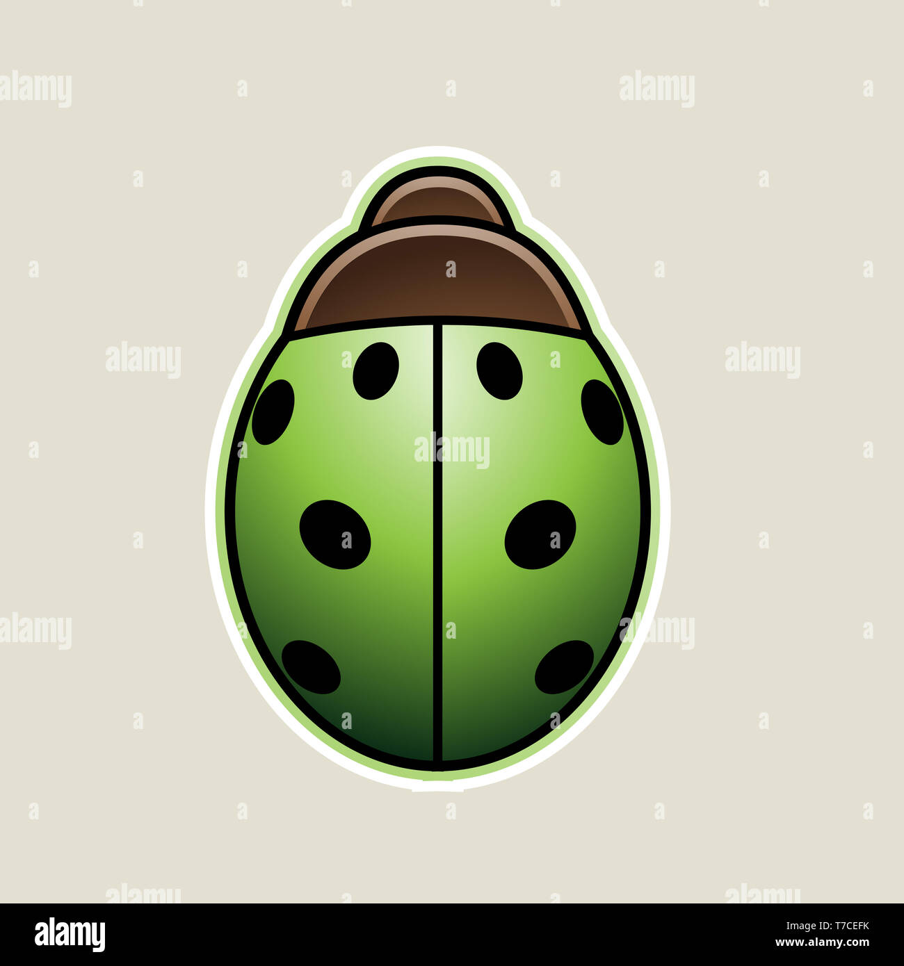 Vector Illustration of Green Cartoon Ladybug Icon isolated on a White ...