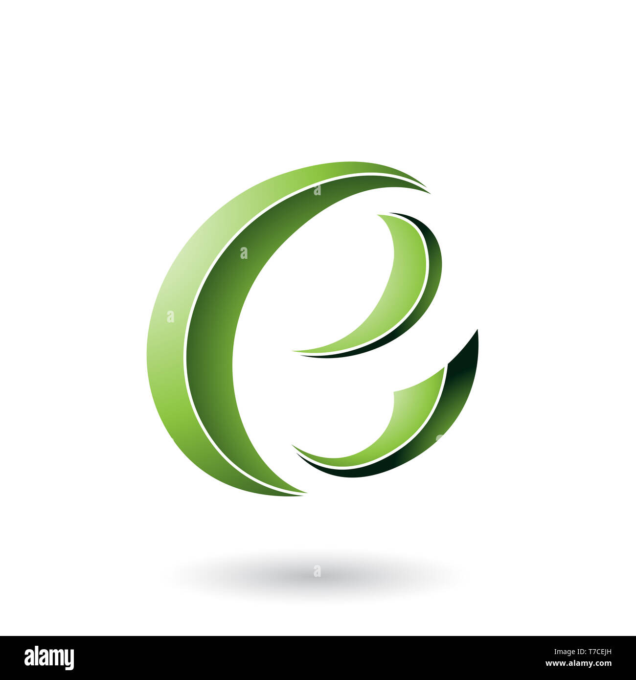 Vector Illustration of Green Striped Crescent Shape Letter E isolated ...