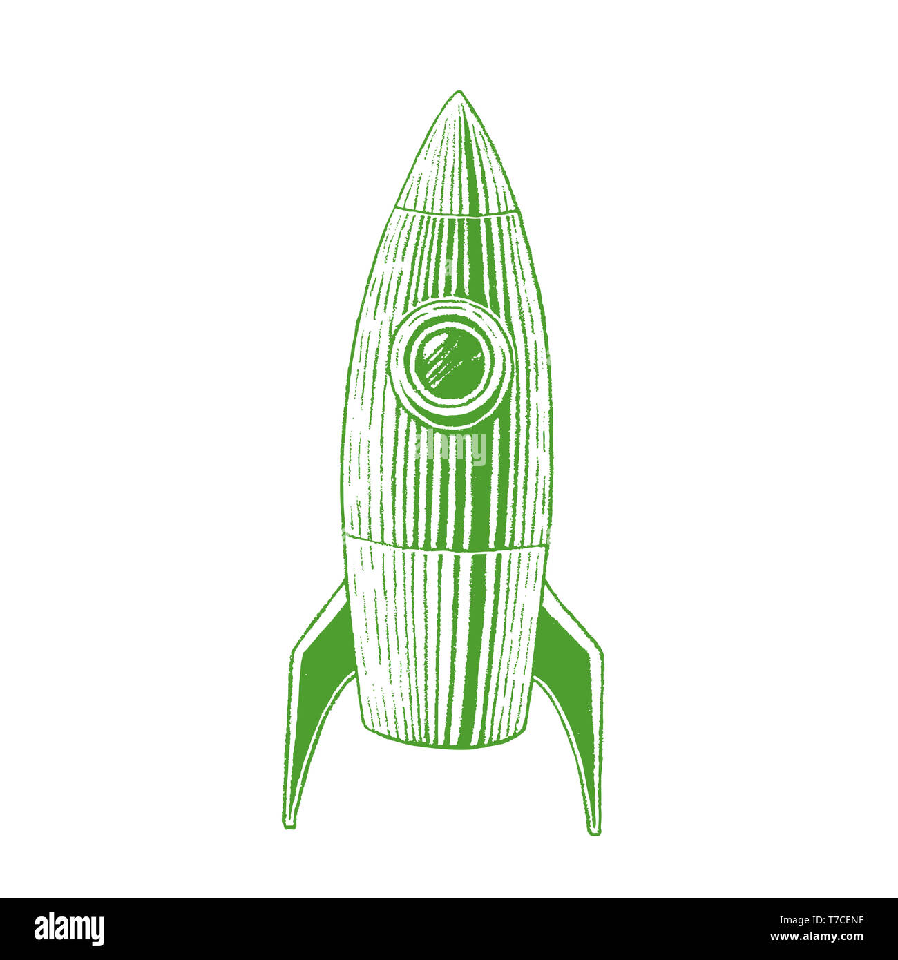 Illustration of Green Vectorized Ink Sketch of Rocket isolated on a ...