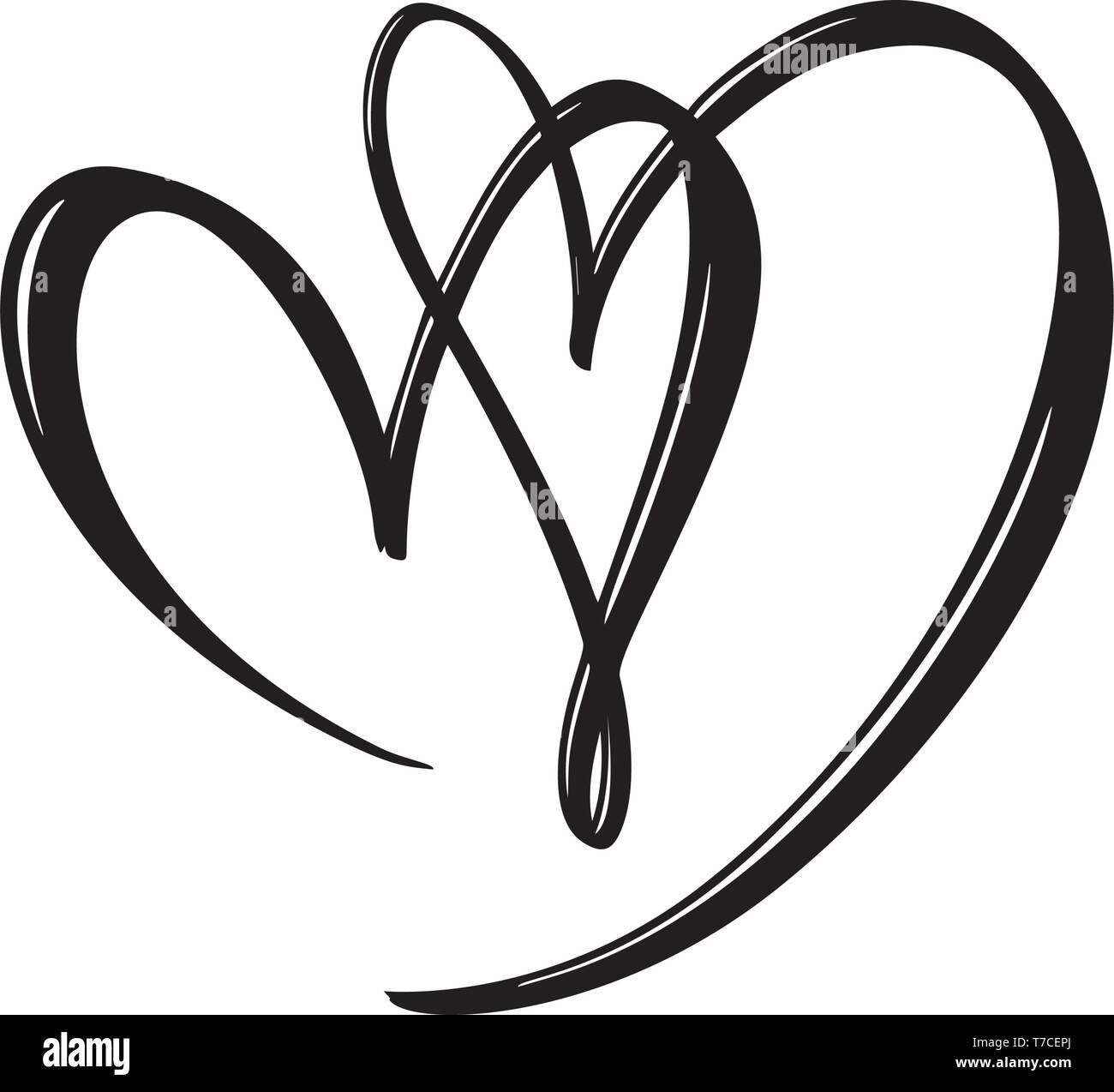Hand drawn two Heart love sign. Romantic calligraphy vector ...