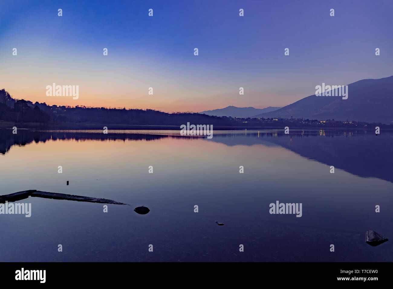 Golden and blue hour on the lake Stock Photo - Alamy