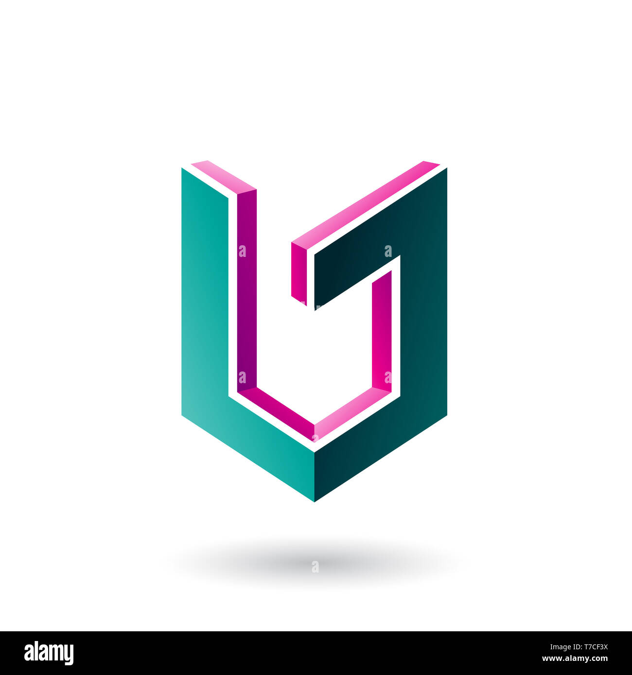 Vector Illustration of Magenta and Green Shield Like 3d Shape isolated ...
