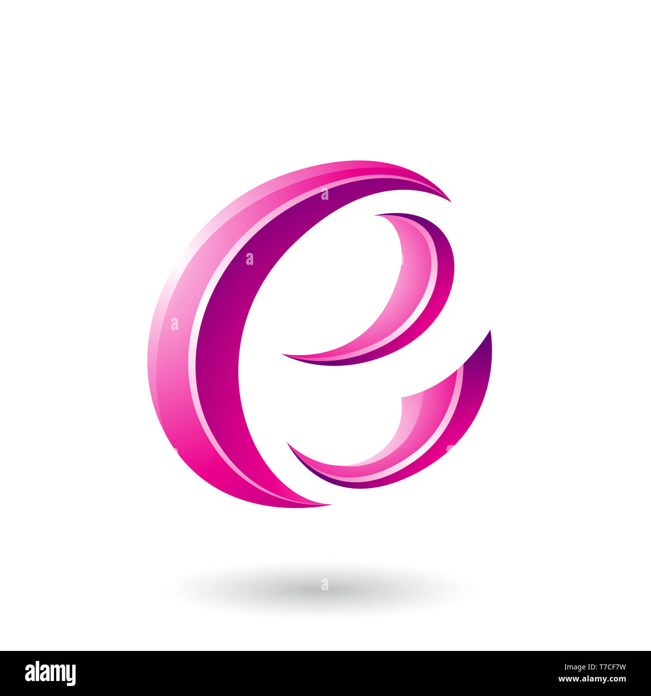 Vector Illustration of Magenta Glossy Crescent Shape Letter E isolated ...