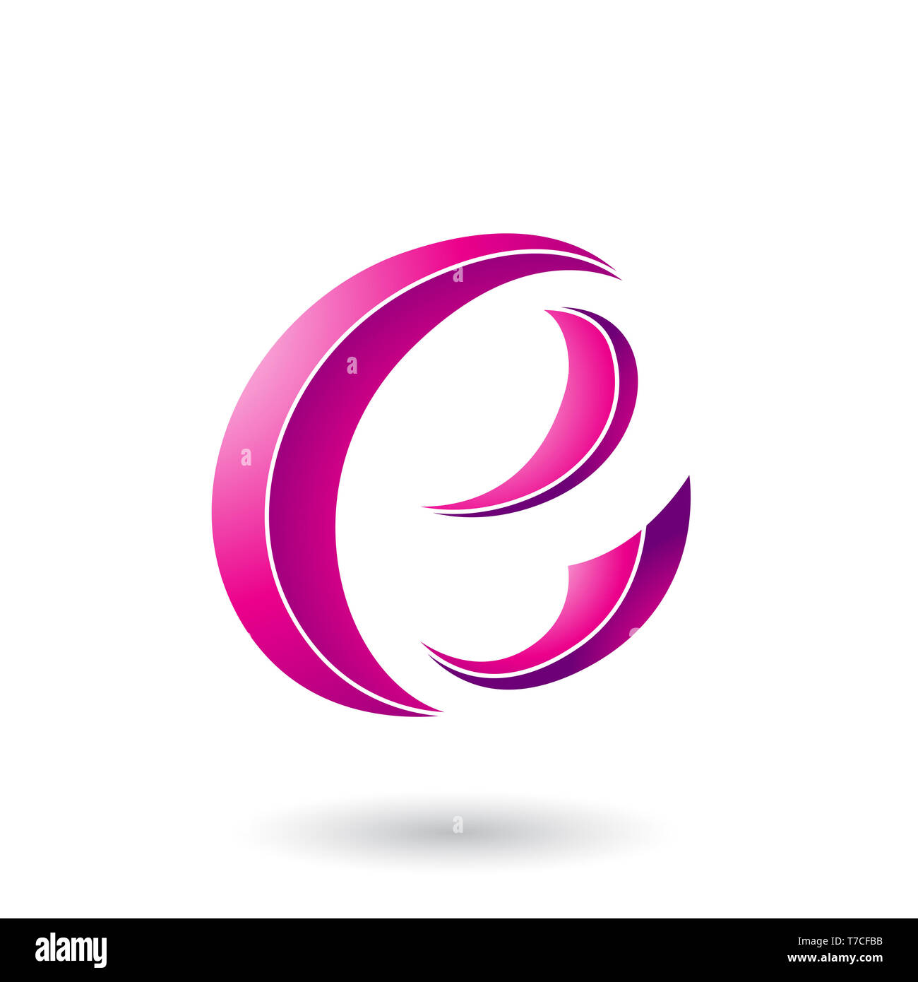 Vector Illustration of Magenta Striped Crescent Shape Letter E isolated ...