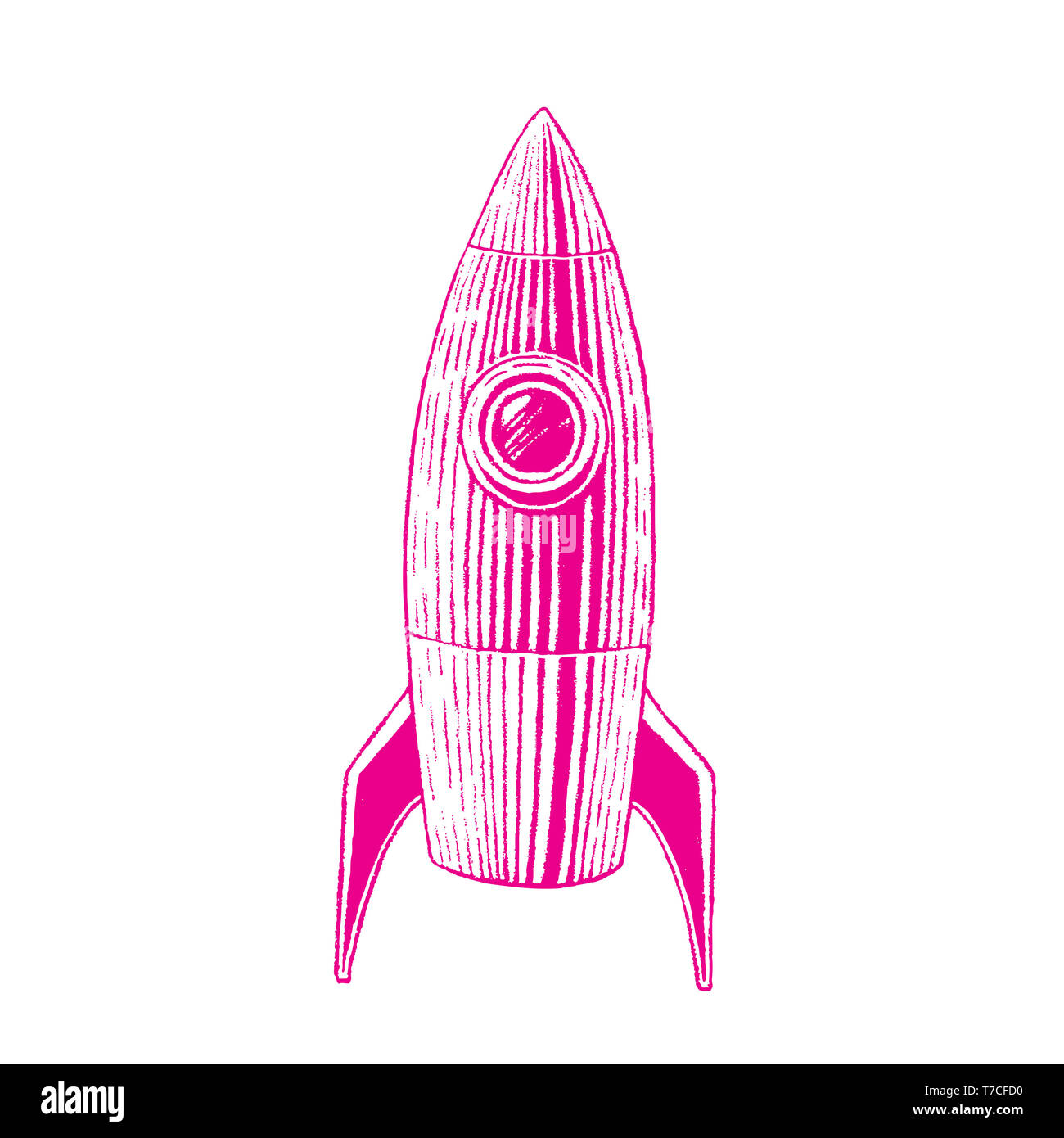 Illustration of Magenta Vectorized Ink Sketch of Rocket isolated on a ...