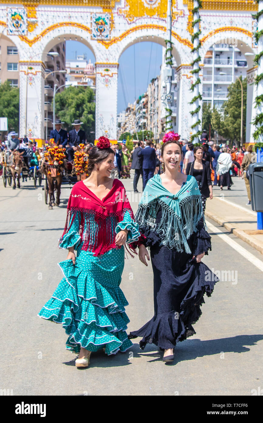 Women in traditional seville dress in seville hi-res stock photography ...