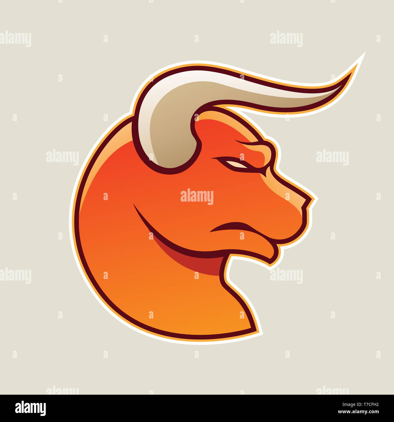Vector Illustration of Orange Cartoon Bull Icon isolated on a White ...