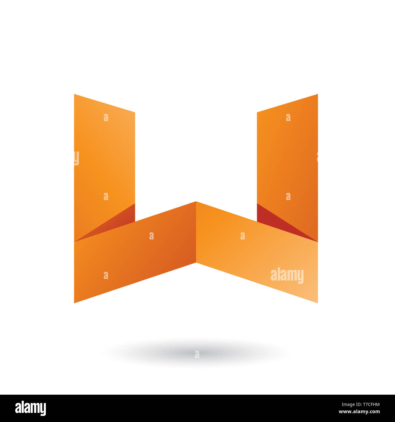 Vector Illustration of Orange Folded Paper Letter W isolated on a White ...