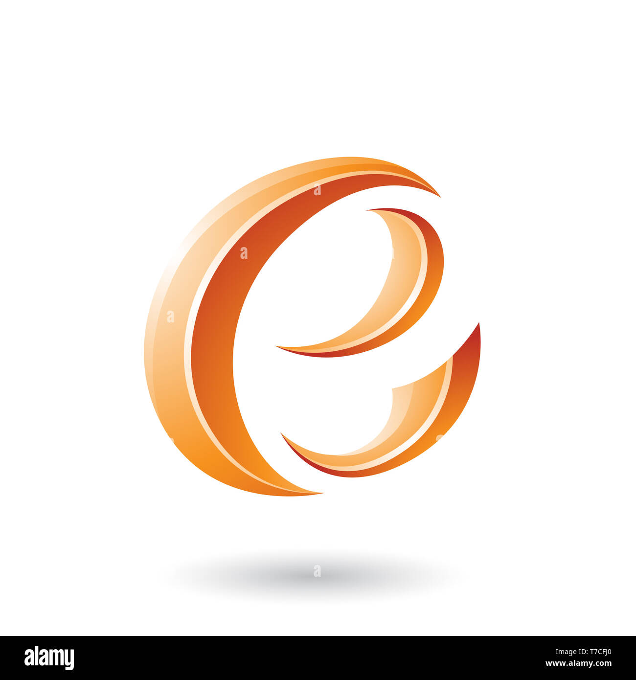 Vector Illustration of Orange Glossy Crescent Shape Letter E isolated ...