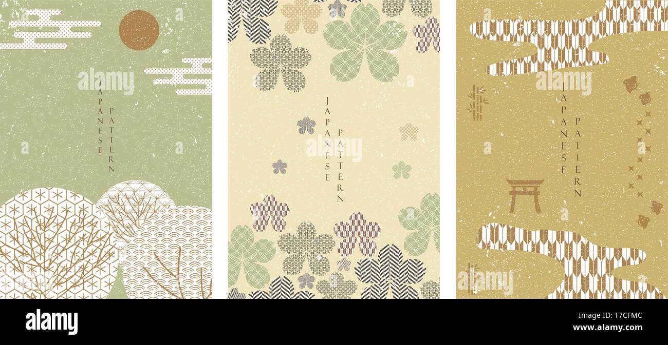 Japanese template vector. Earth tone color theme with Japanese pattern ...