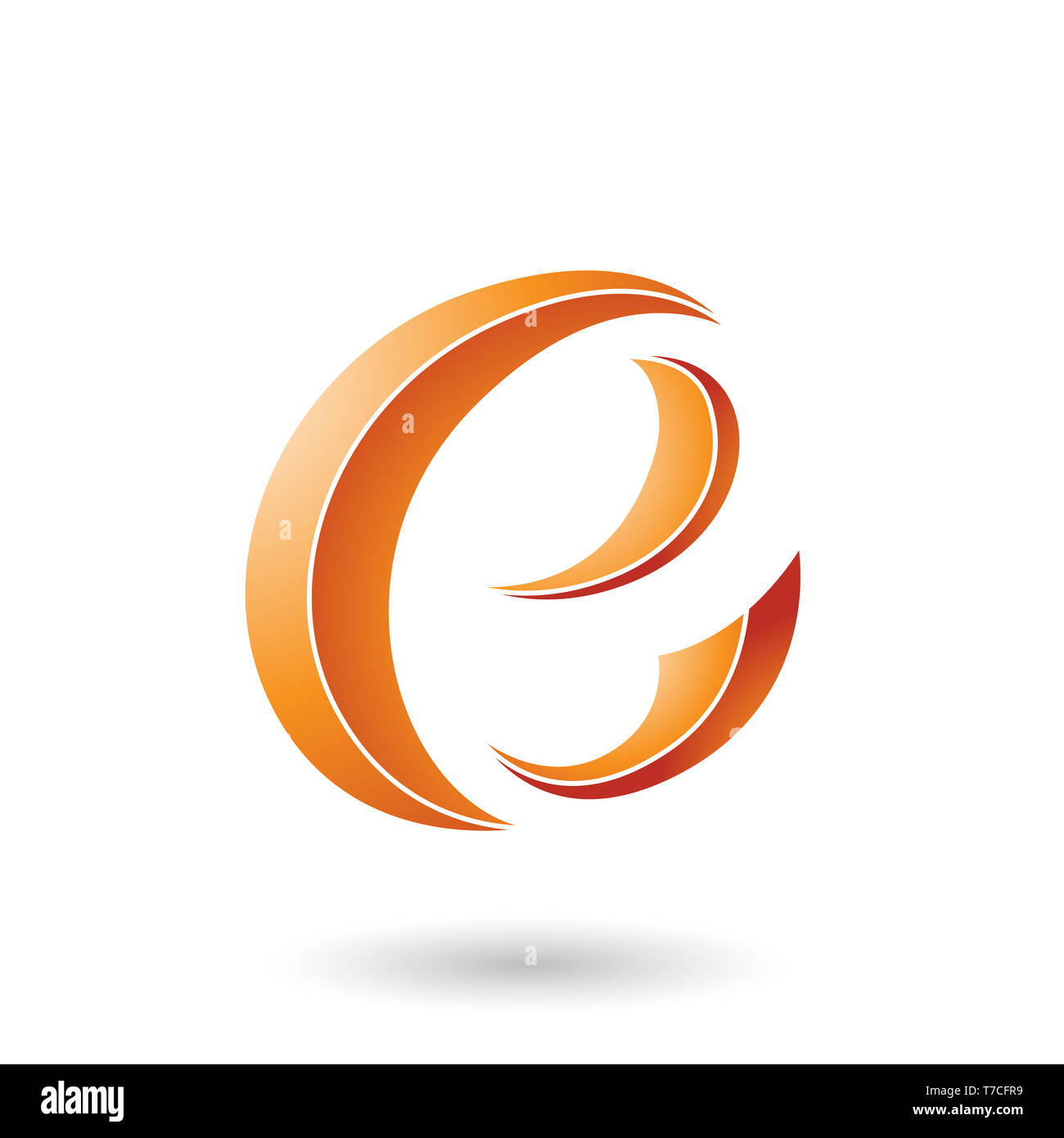 Vector Illustration of Orange Striped Crescent Shape Letter E isolated ...