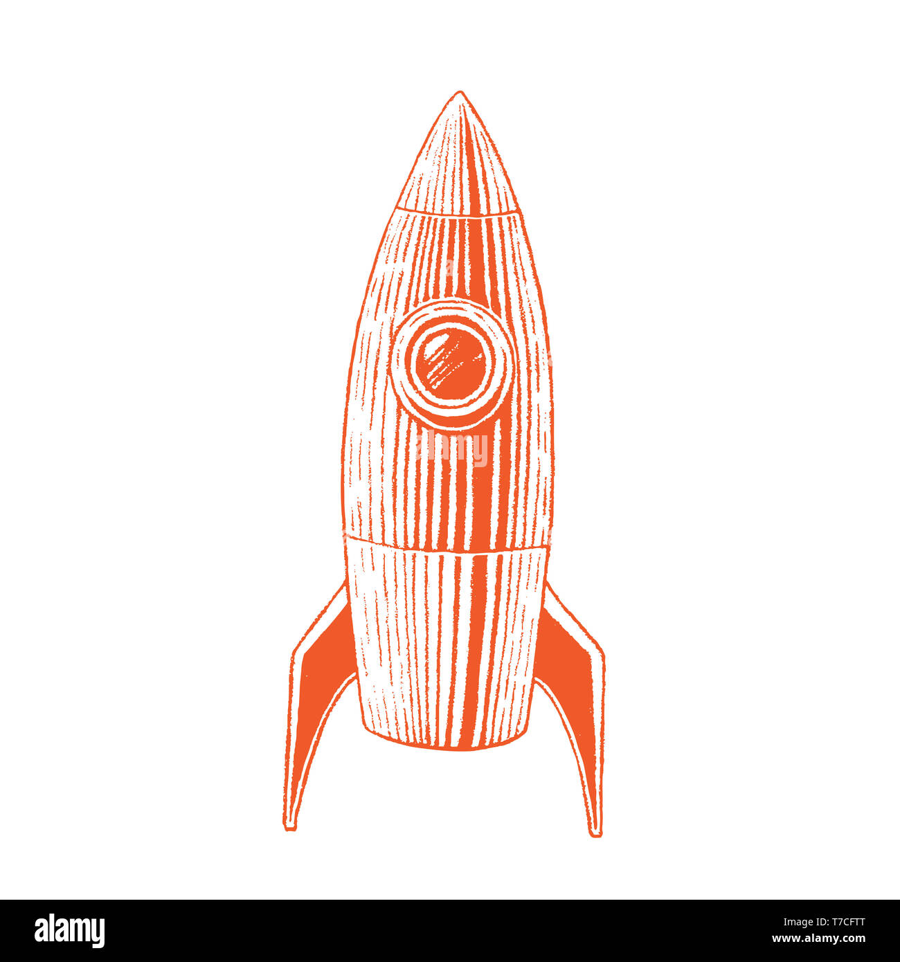 Illustration of Orange Vectorized Ink Sketch of Rocket isolated on a ...