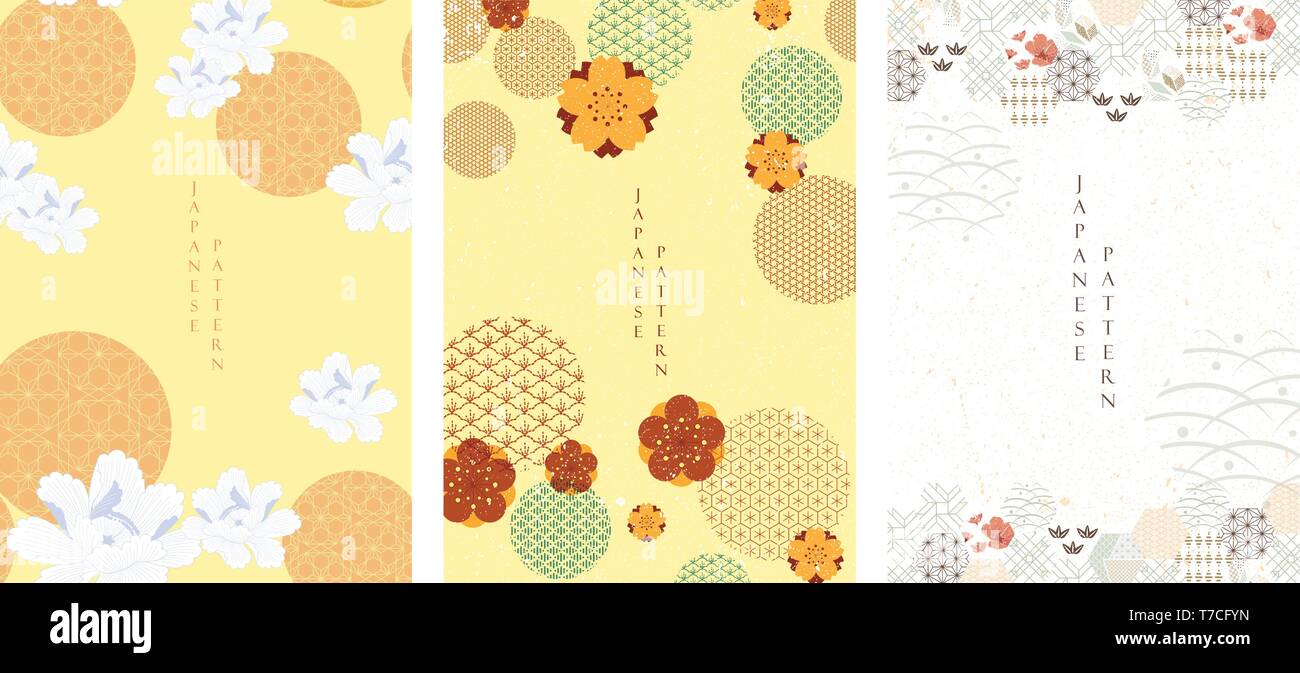 Japanese template vector. Flower pattern with geometric elements ...
