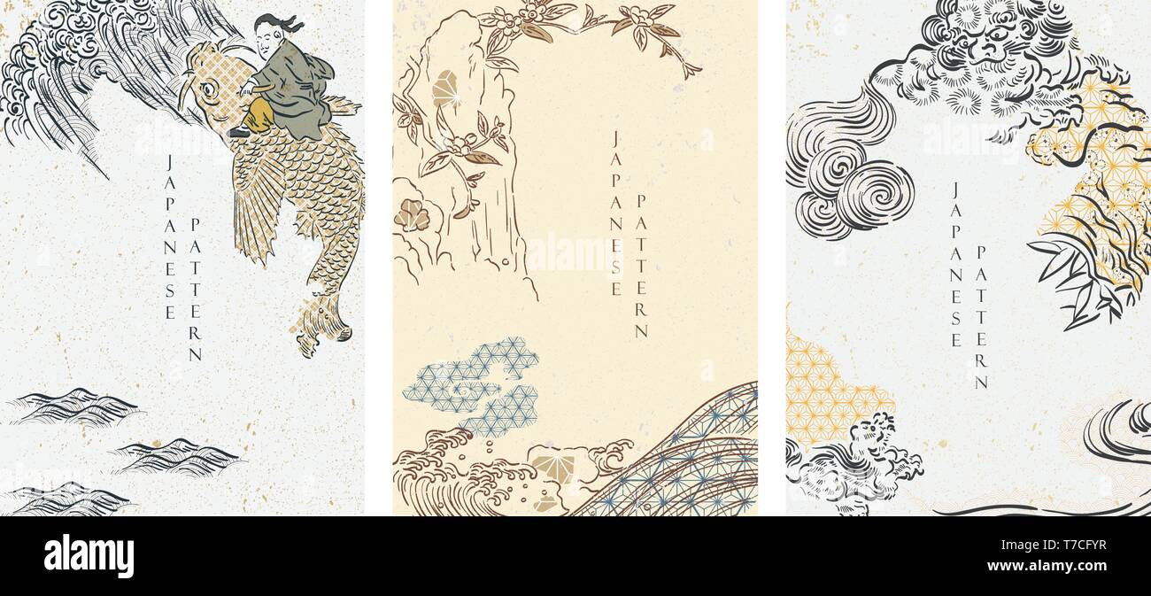 Japanese template vector. Asian hand drawn background. Japanese pattern ...