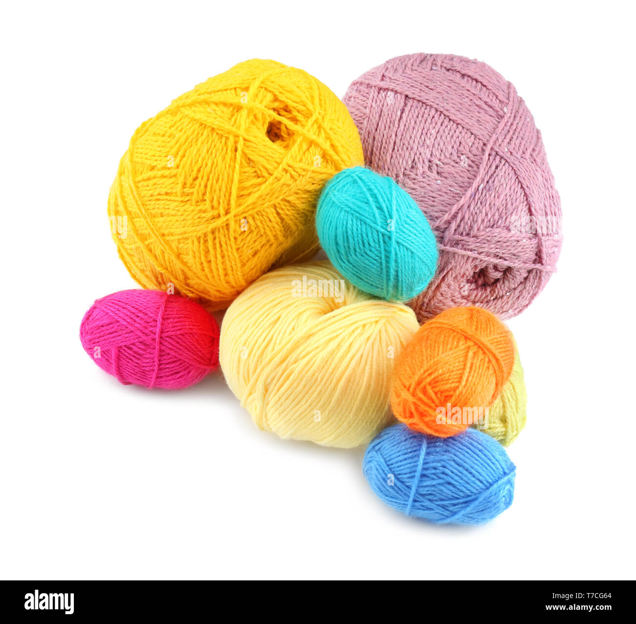 Colorful knitting yarn on white background Stock Photo - Alamy