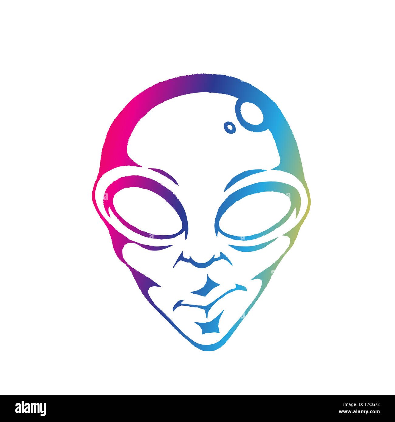 Illustration of Rainbow Colored Vectorized Ink Sketch of Alien Face ...