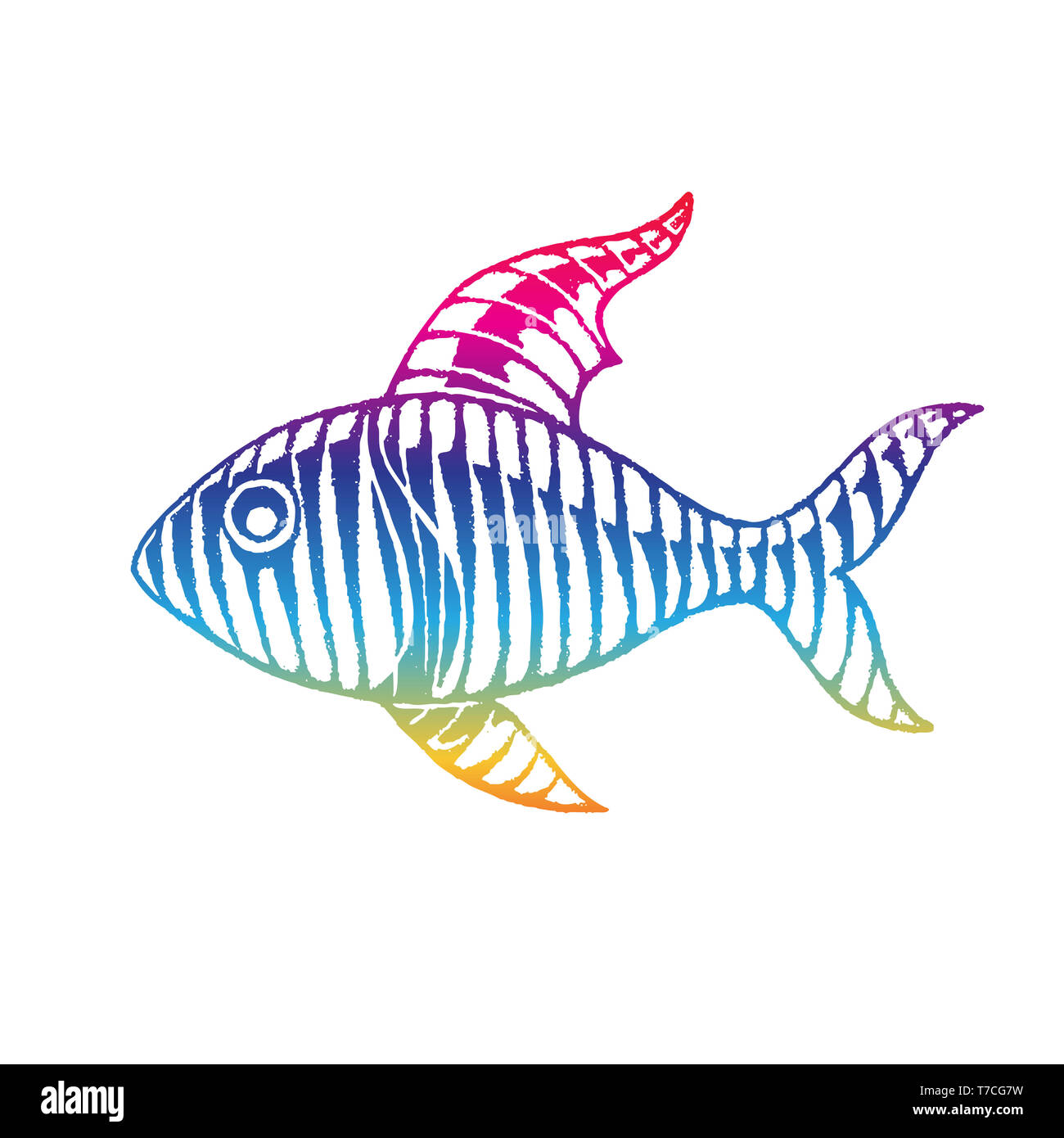 Illustration of Rainbow Colored Vectorized Ink Sketch of Fish isolated ...