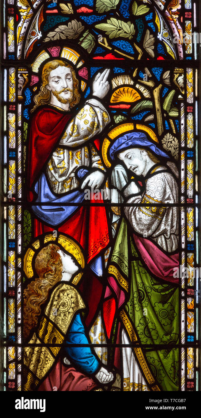 Stained glass window in church of Saint John the Baptist, Badingham ...