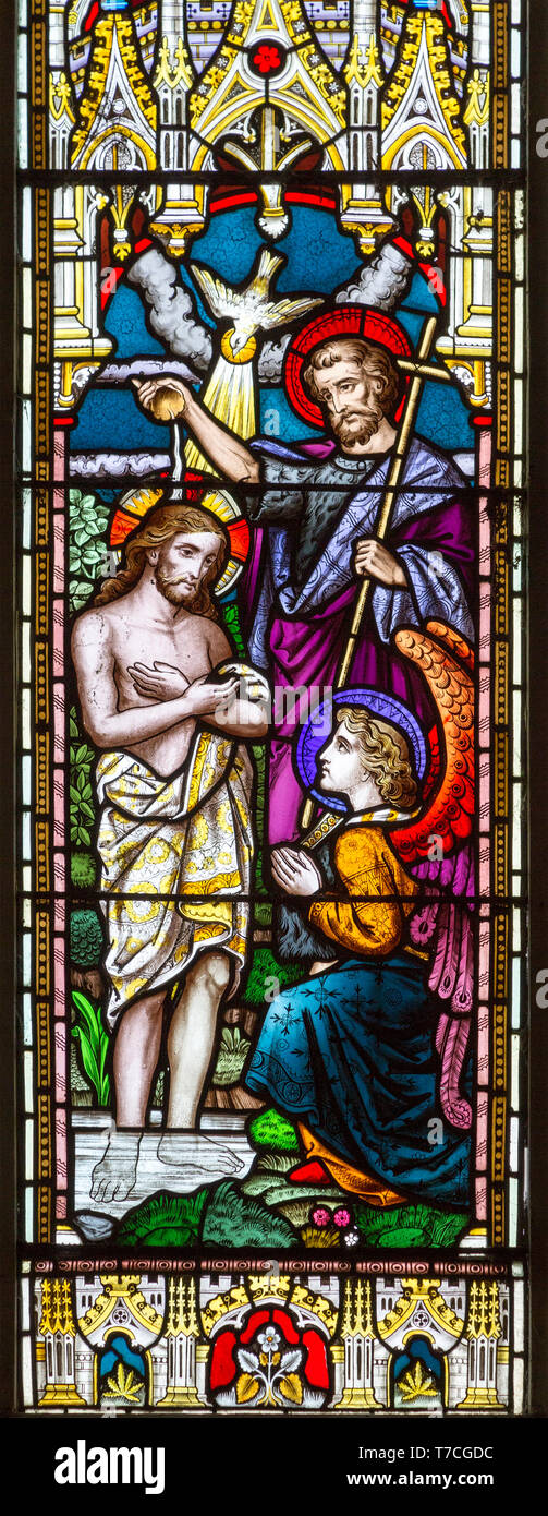 Stained glass window in church of Saint John the Baptist, Badingham ...