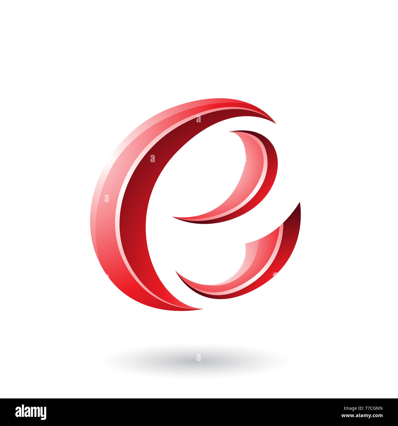 Vector Illustration of Red Glossy Crescent Shape Letter E isolated on a ...