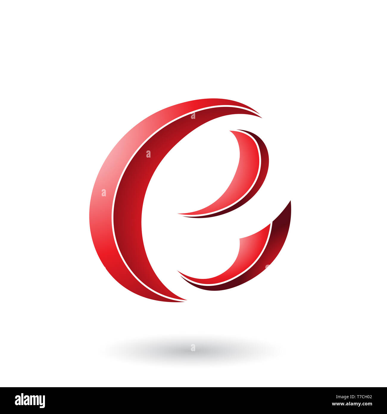 Vector Illustration of Red Striped Crescent Shape Letter E isolated on ...