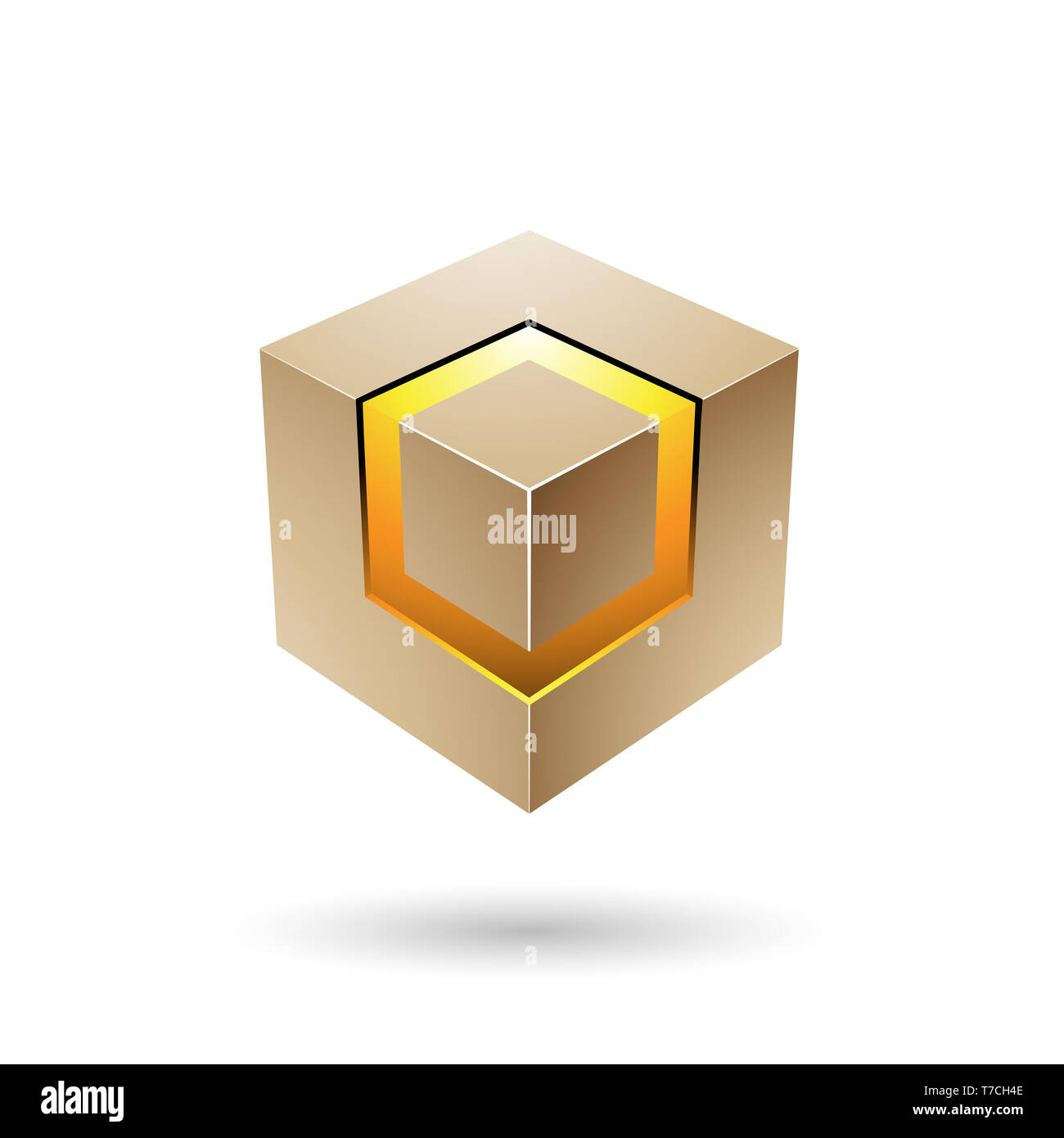Vector Illustration of Beige Bold Cube with Glowing Core isolated on a ...
