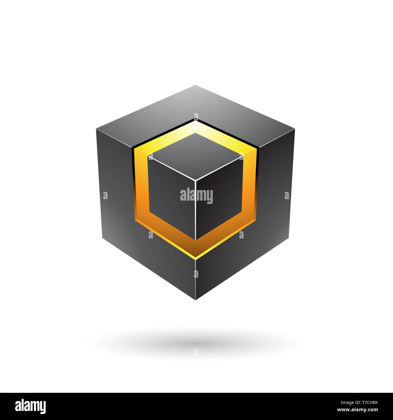 Vector Illustration of Black Bold Cube with Glowing Core isolated on a ...