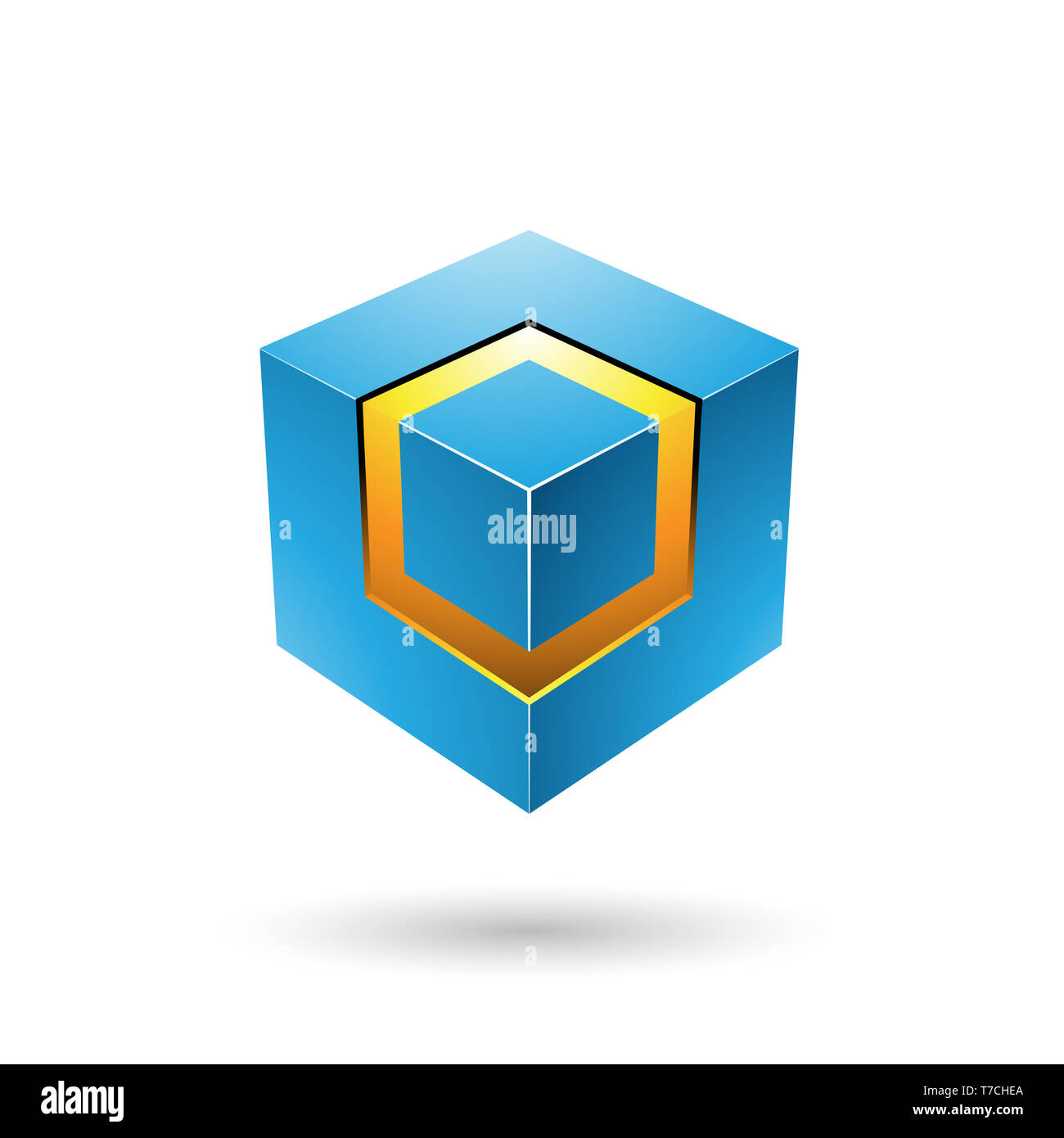 Vector Illustration of Blue Bold Cube with Glowing Core isolated on a ...