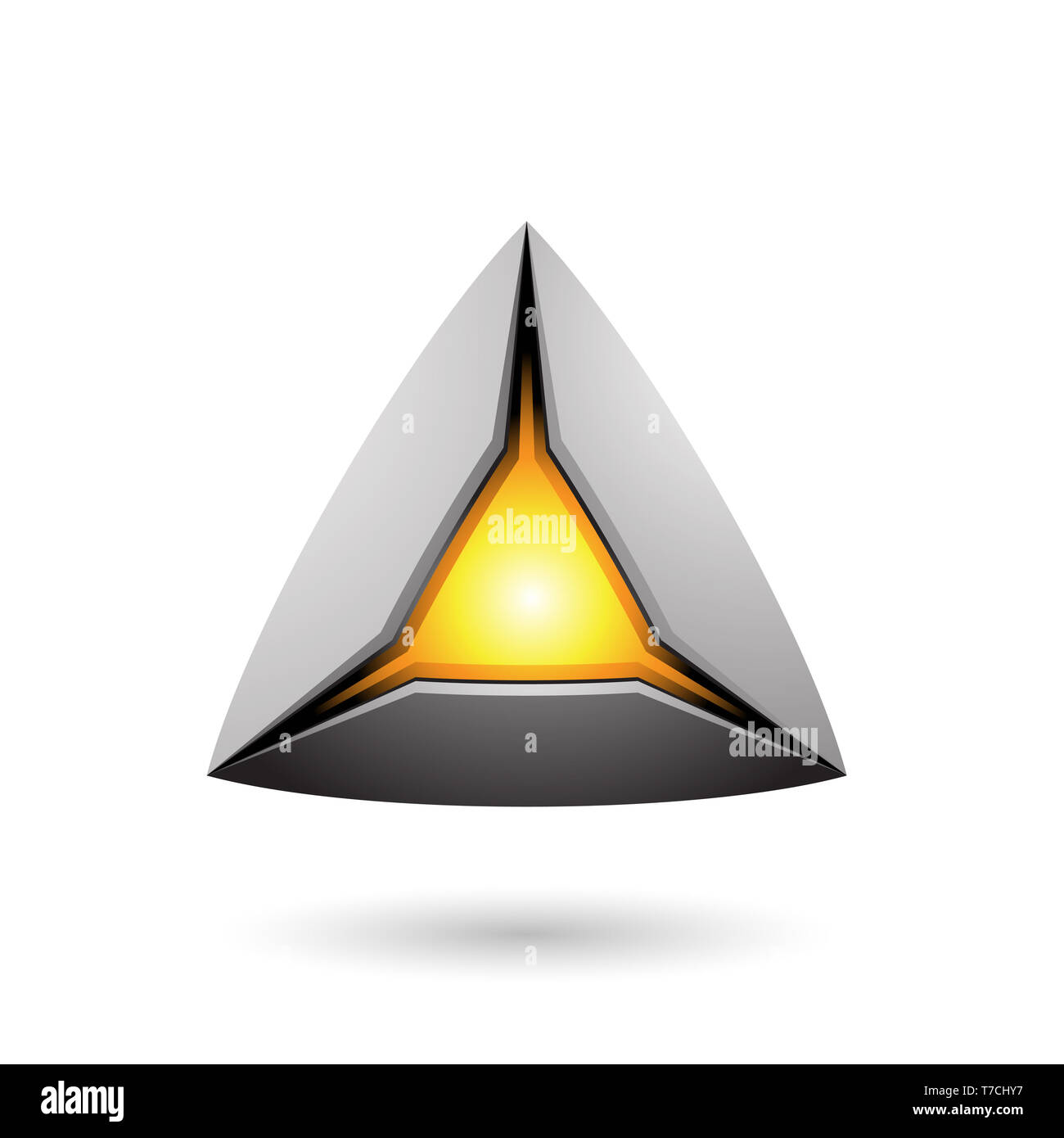 Vector Illustration of Grey Pyramid with a Glowing Core isolated on a ...
