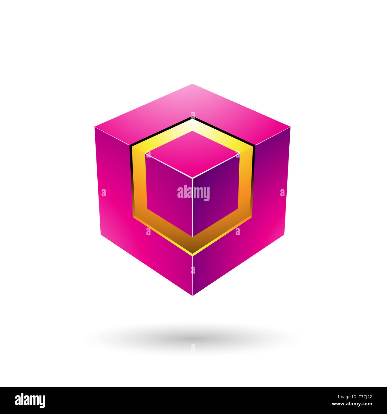 Vector Illustration of Magenta Bold Cube with Glowing Core isolated on ...