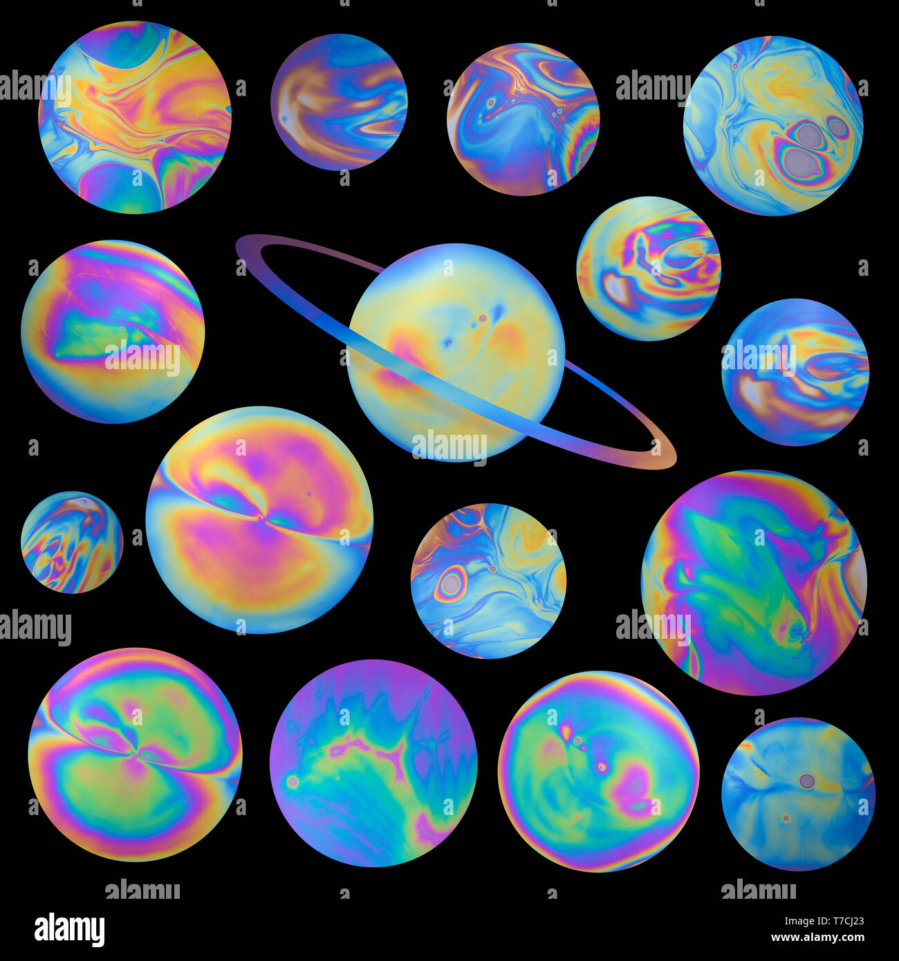 Colorful fantasy alien plantets with uniq vivid swirls and terrains ...