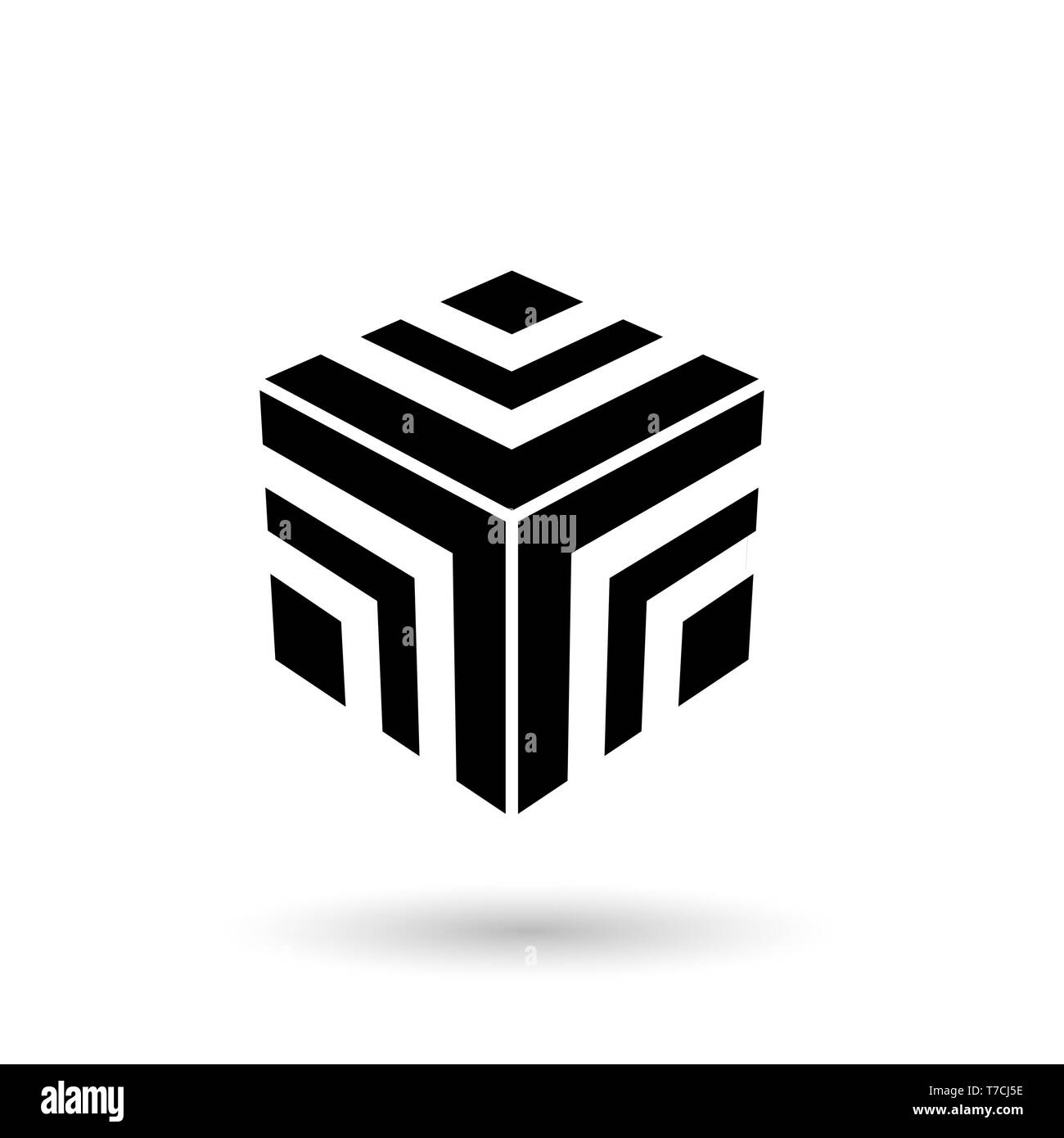 Vector Illustration of Monochrome Black Striped Cube isolated on a ...