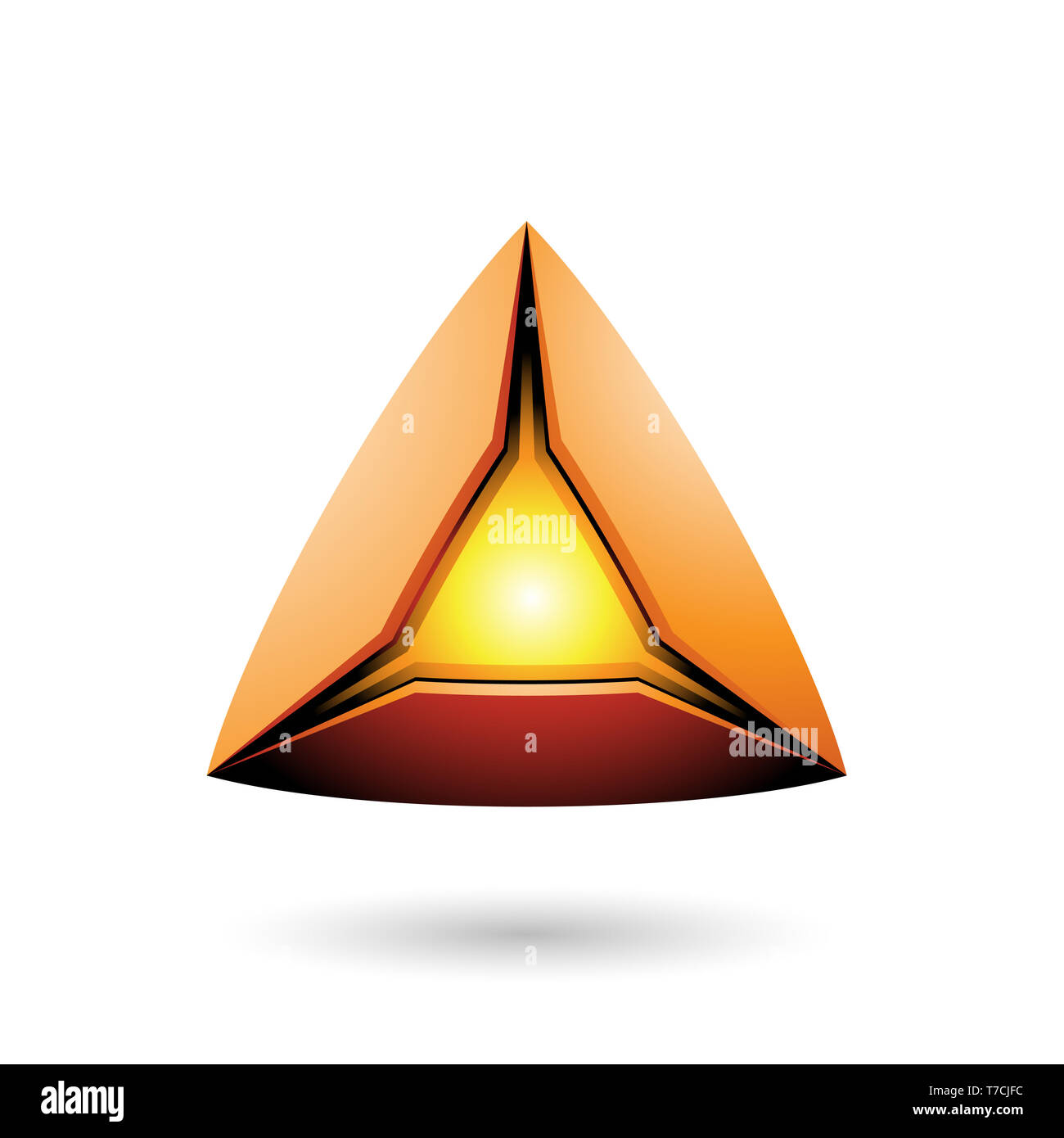 Vector Illustration of Orange Pyramid with a Glowing Core isolated on a ...