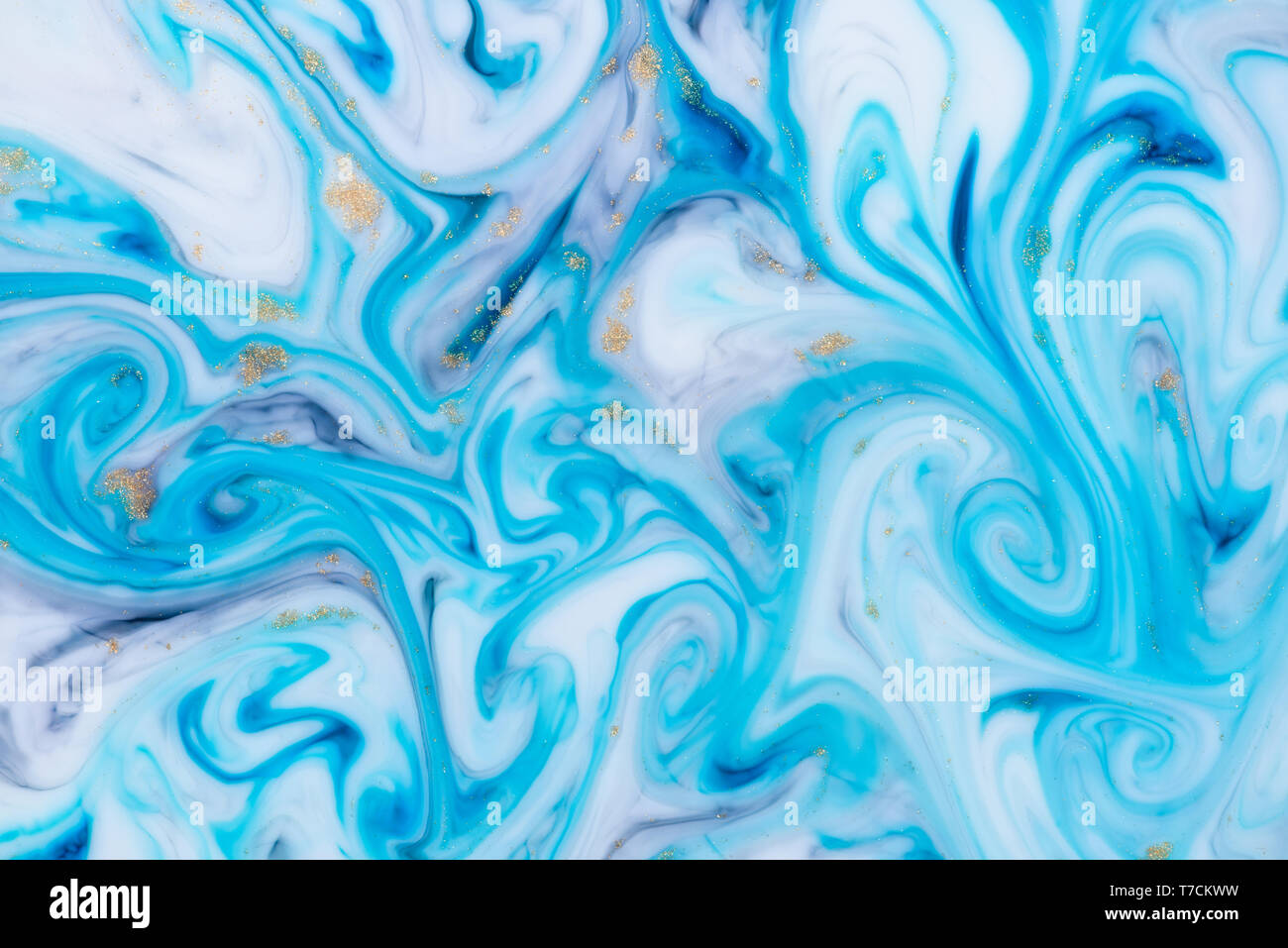 Marbled unique blue abstract background with gold dust. Flowing liquid ...