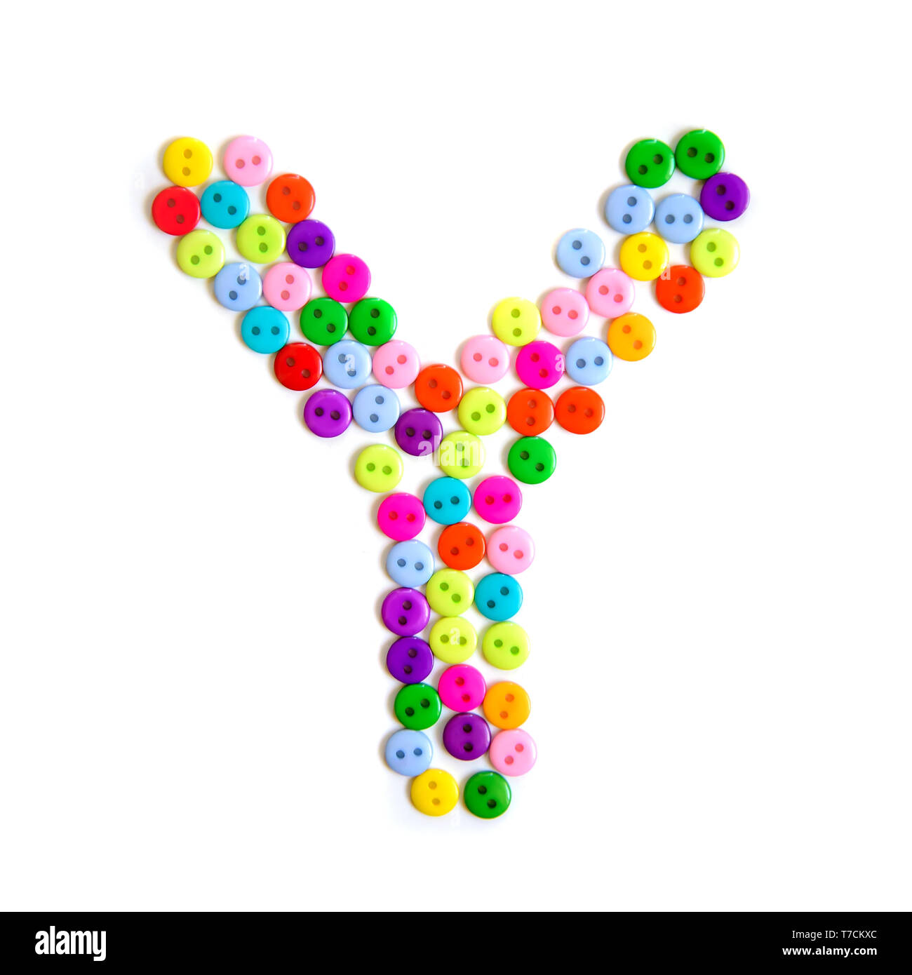 Letter Y of the English alphabet from a group of colorful small buttons ...
