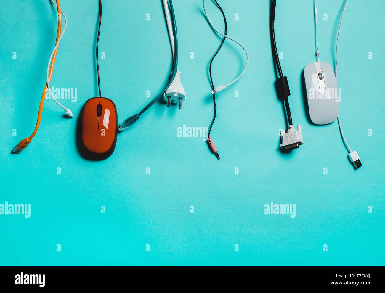 Used cords, cable, usb. The concept of pollution of ecology, nature ...