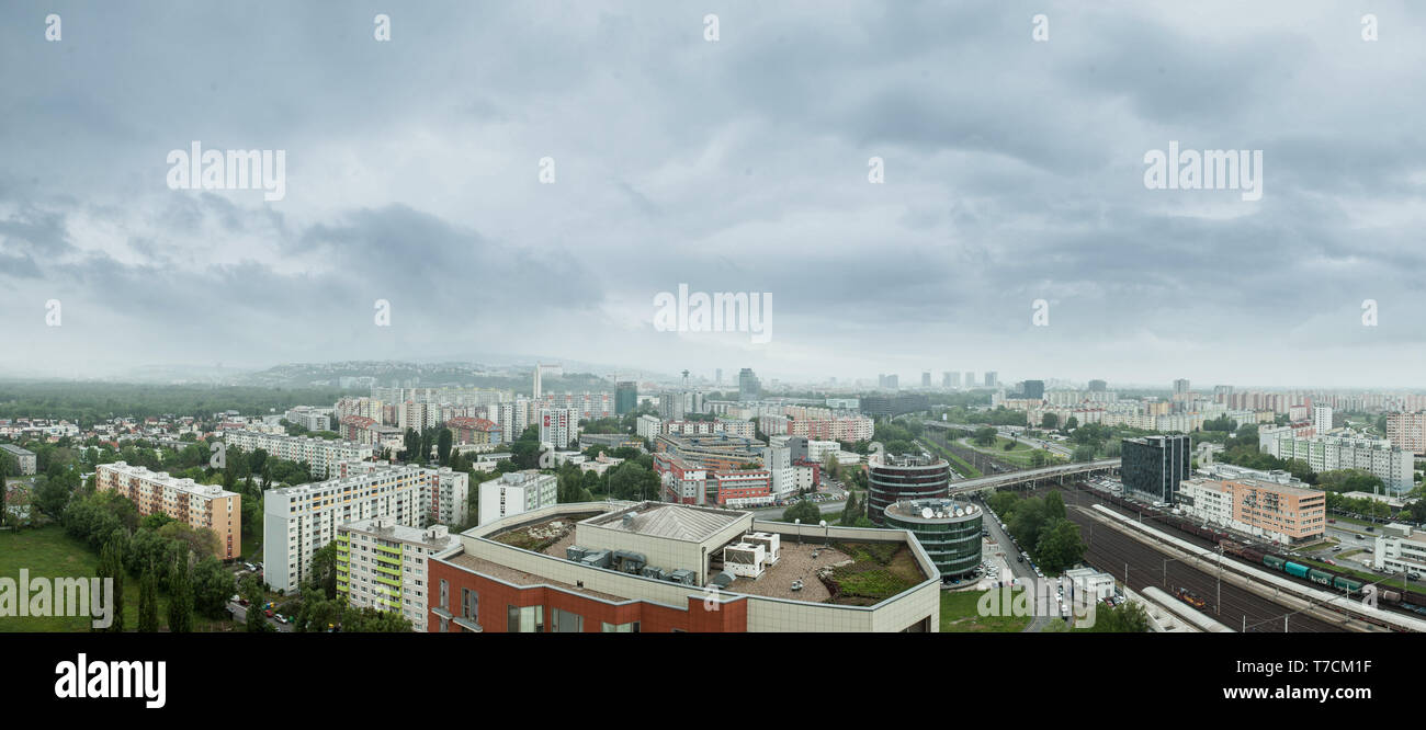 Panorama View on Petrzalka in Bratislava, Slovakia with Old Town in ...