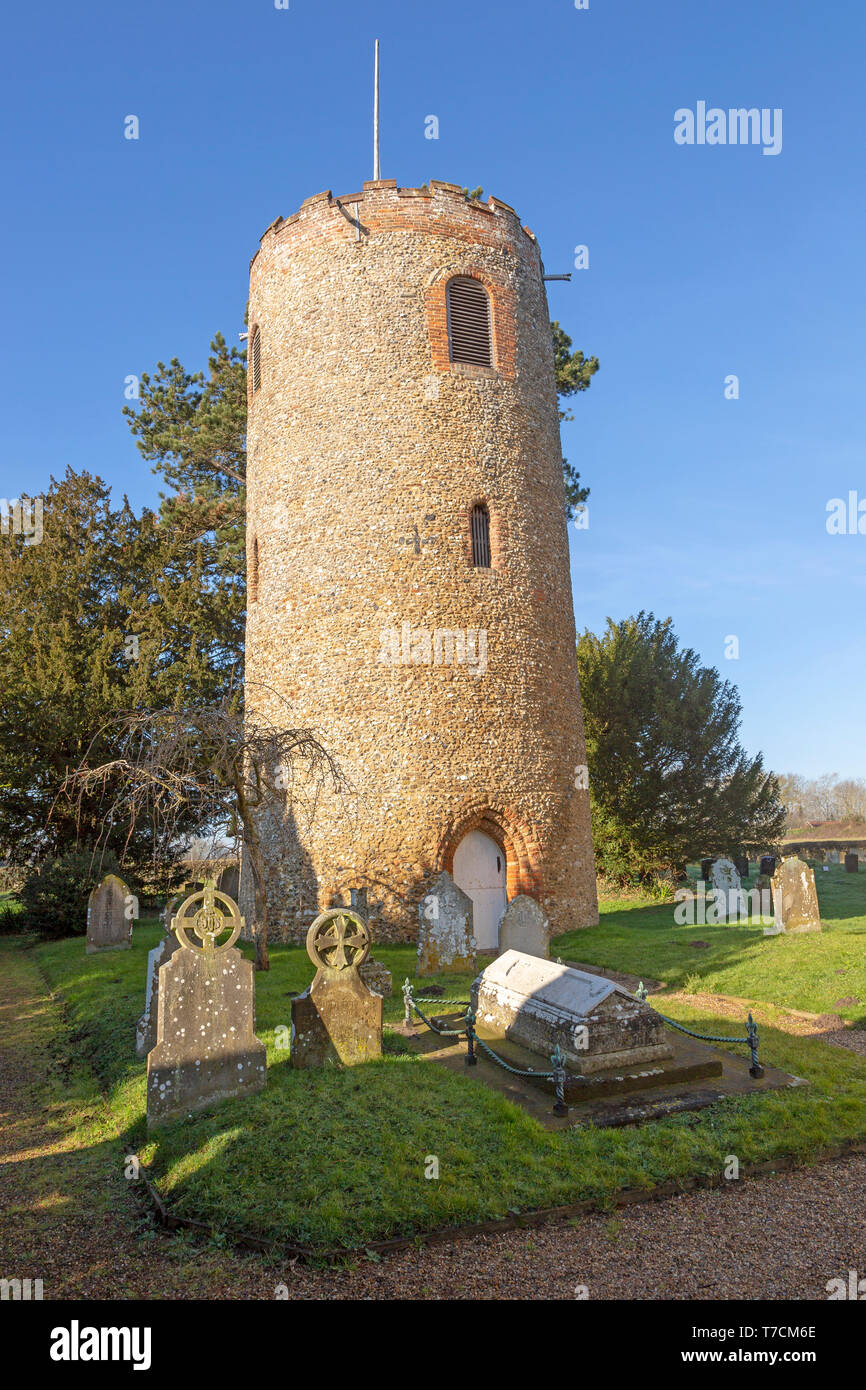 Unusual detached round tower in churchyard of church of Saint Andrew ...