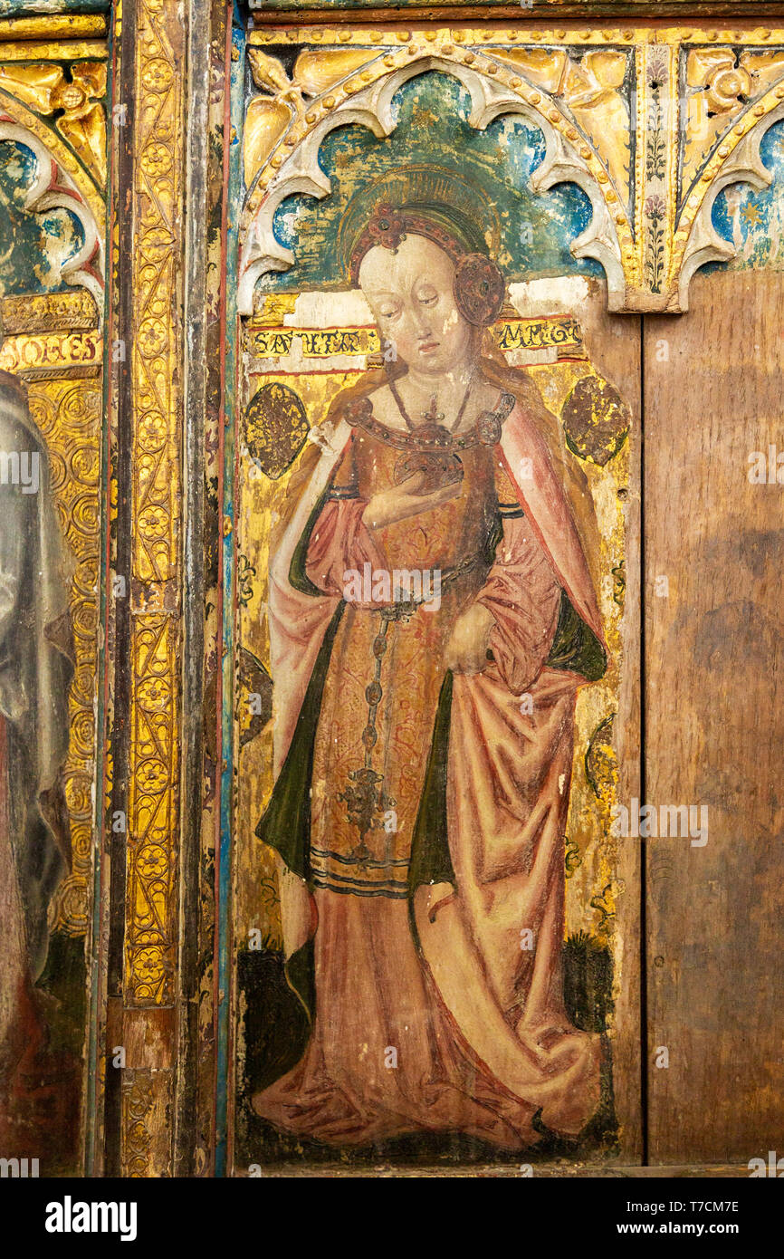 Medieval paintings of saints on rood screen inside church of Saint ...