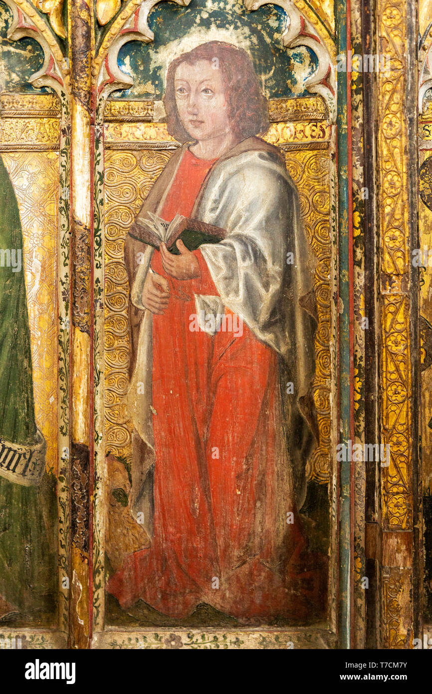 Medieval paintings of saints on rood screen inside church of Saint ...
