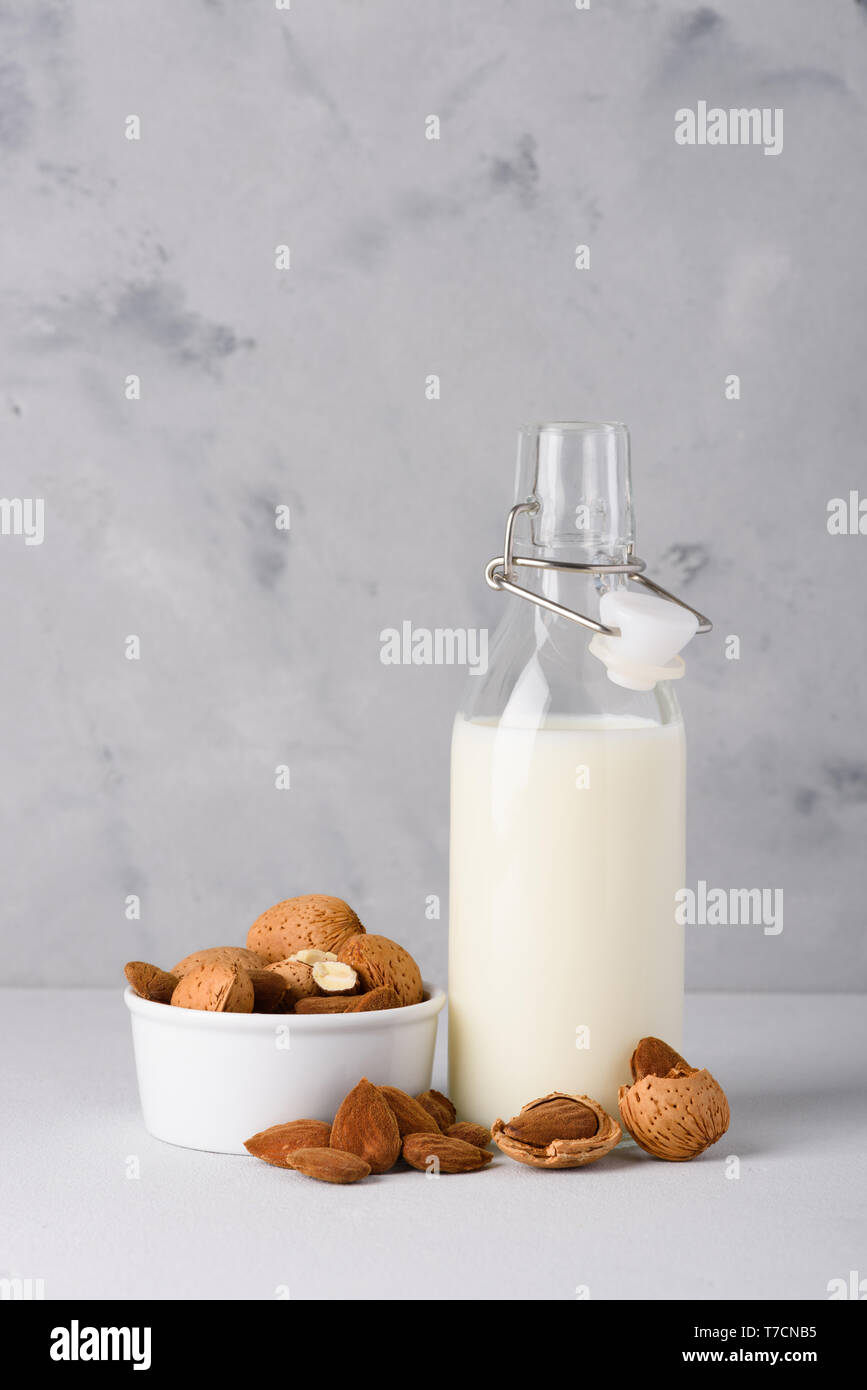 Bottle of natural almond milk Stock Photo - Alamy