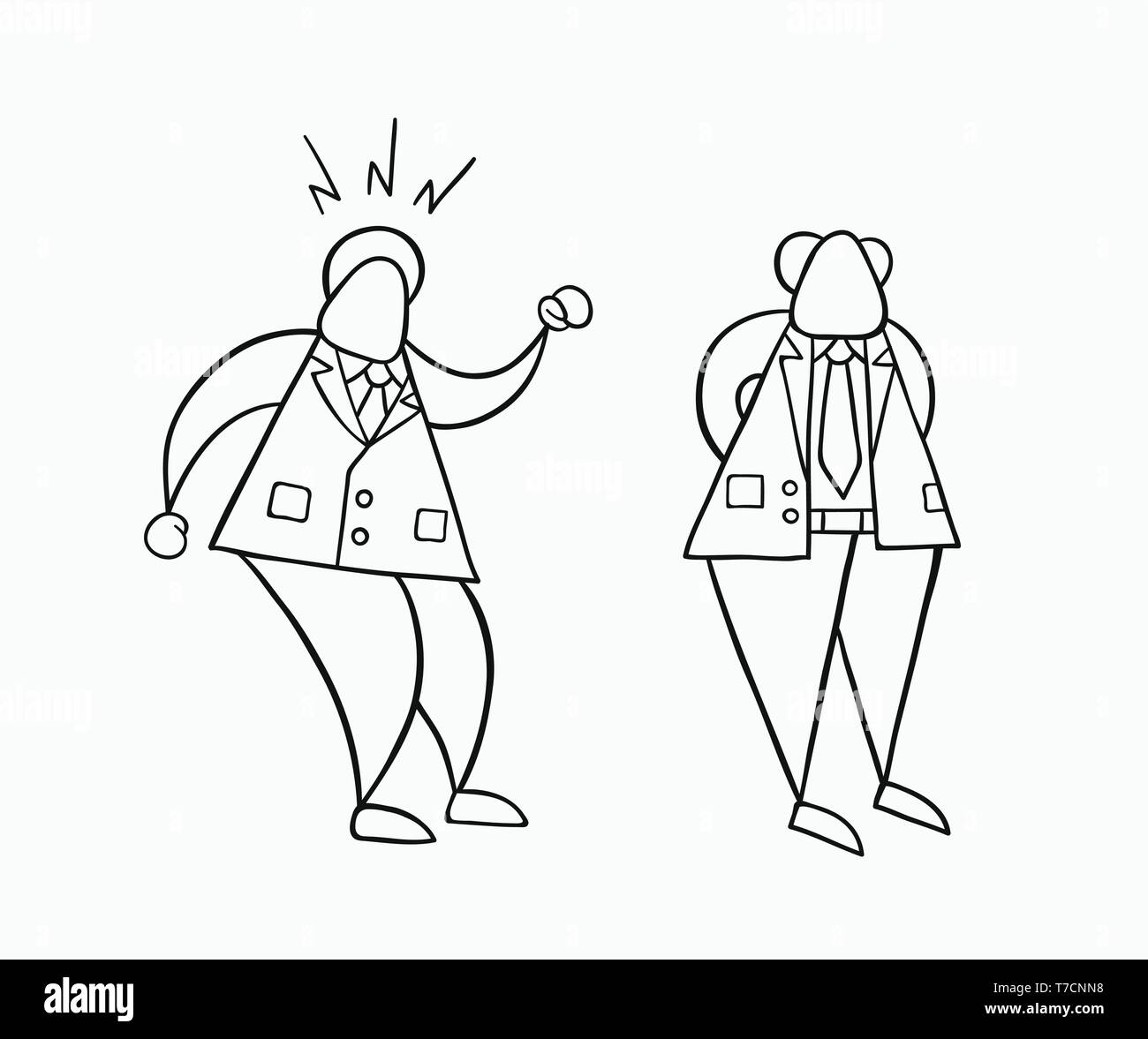 Hand-drawn vector illustration businessman worker angry at boss. White ...