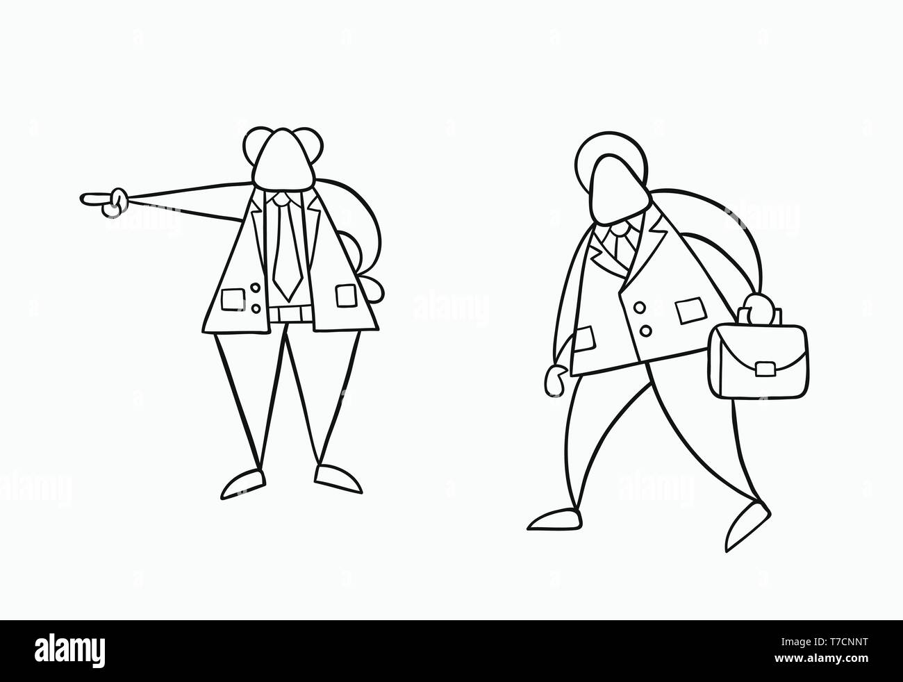 Hand-drawn vector illustration boss firing businessman worker. White ...