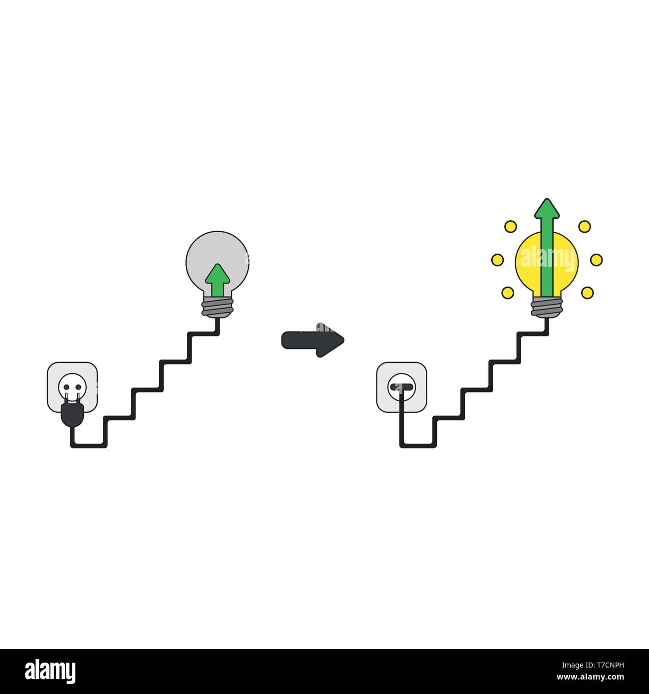 Vector icon concept of green arrow in grey lightbulb plugged into ...