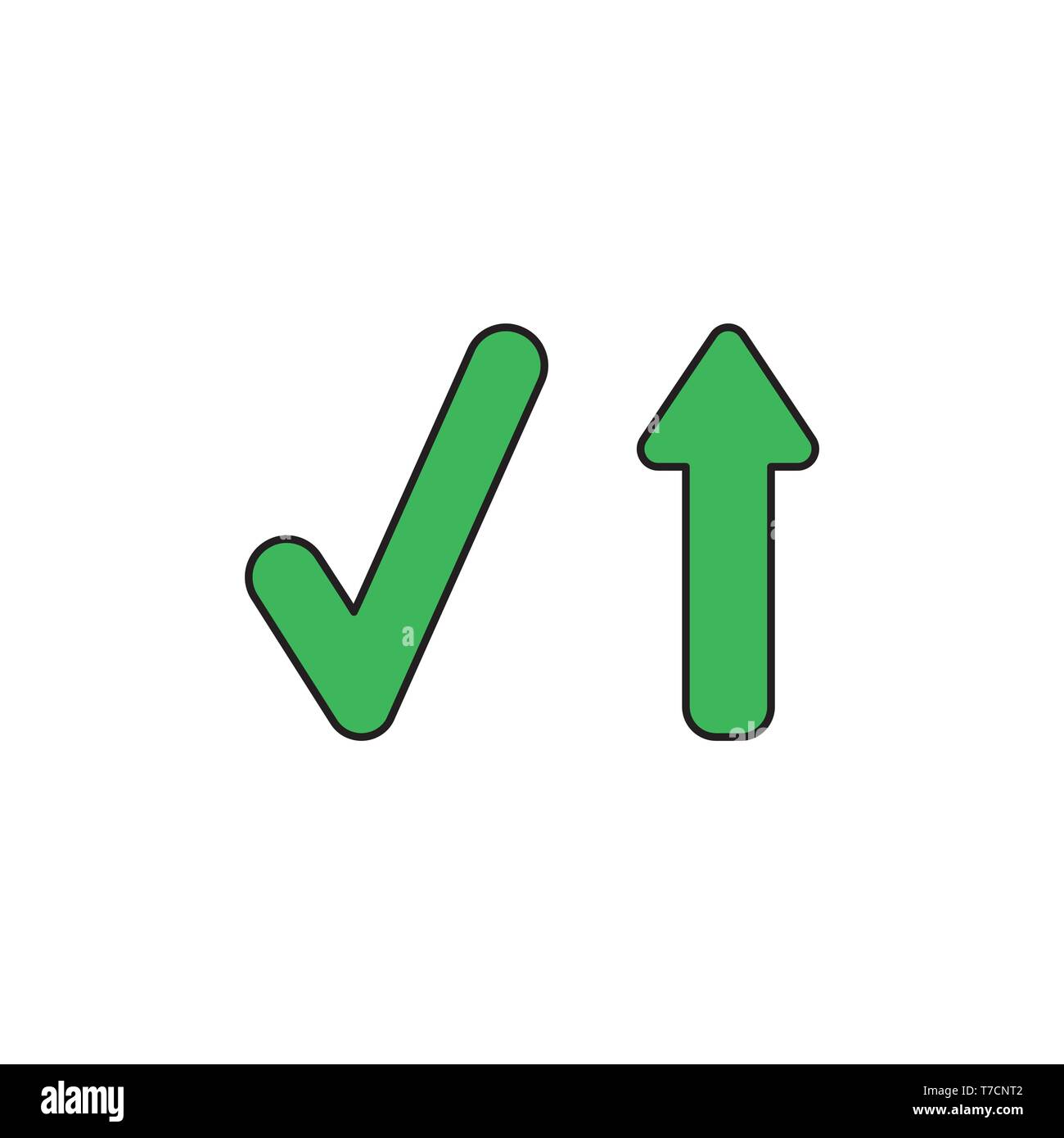 Vector icon concept of green check mark with green arrow moving up ...