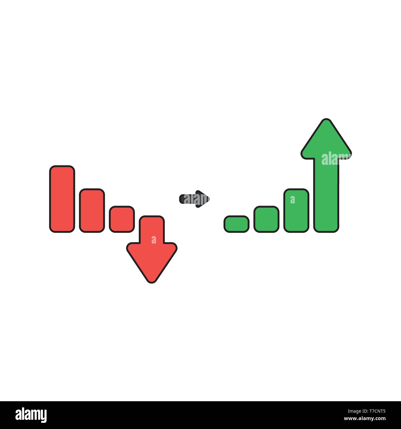 Vector icon concept of red sales bar chart with arrow moving down and ...