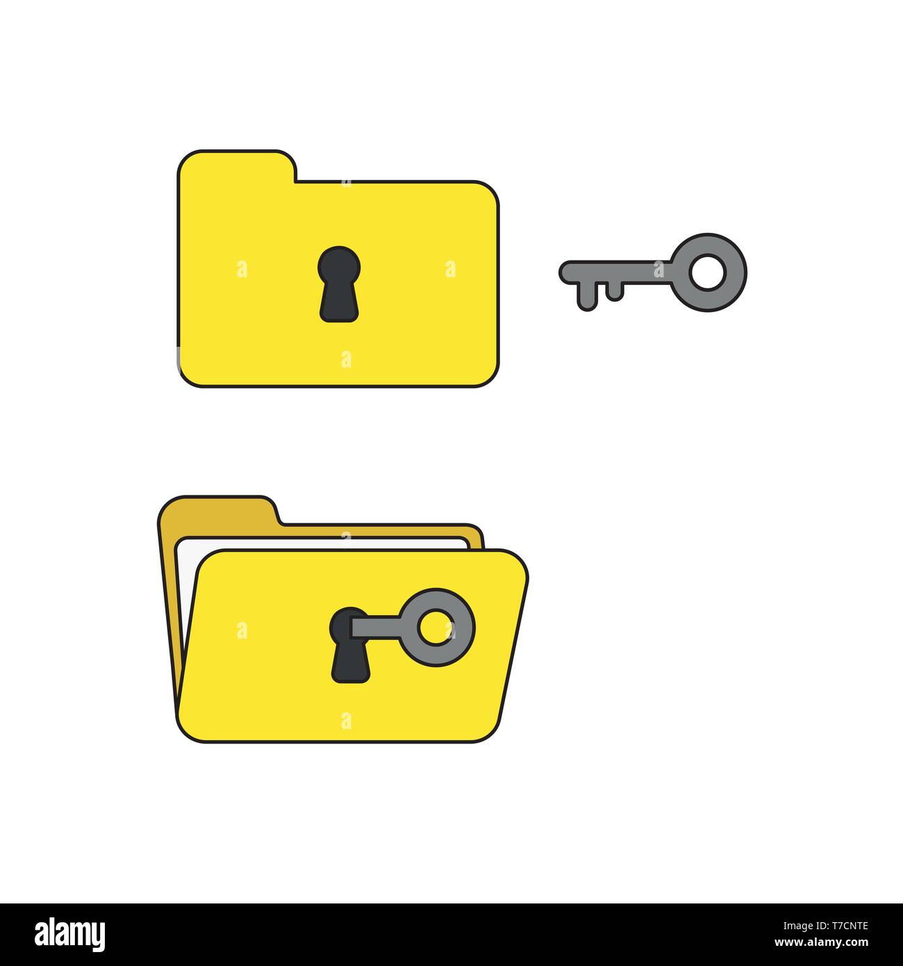 Vector icon concept of yellow closed and open folders with keyhole and ...