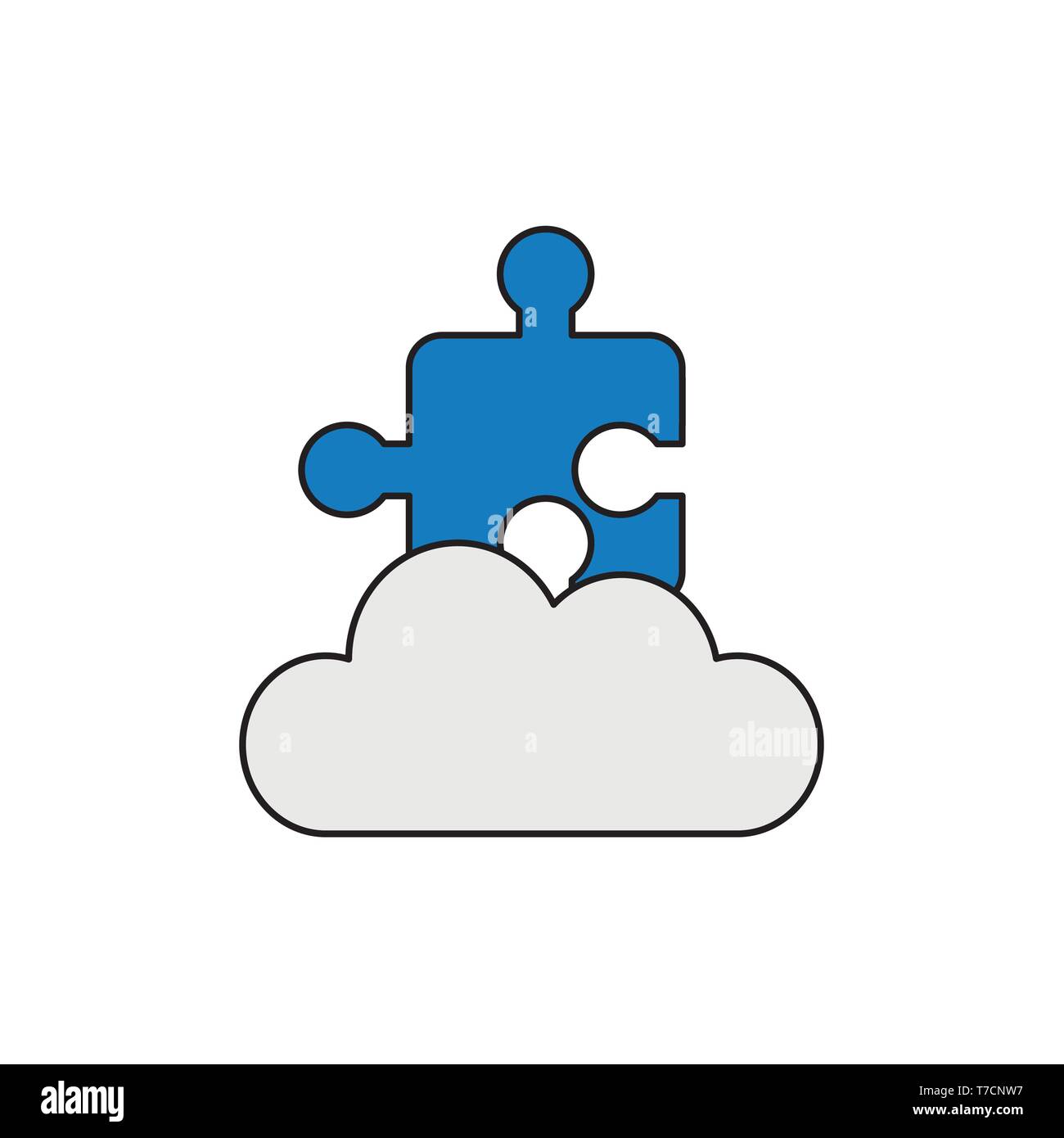 Vector icon concept of blue jigsaw puzzle piece on grey cloud Stock ...