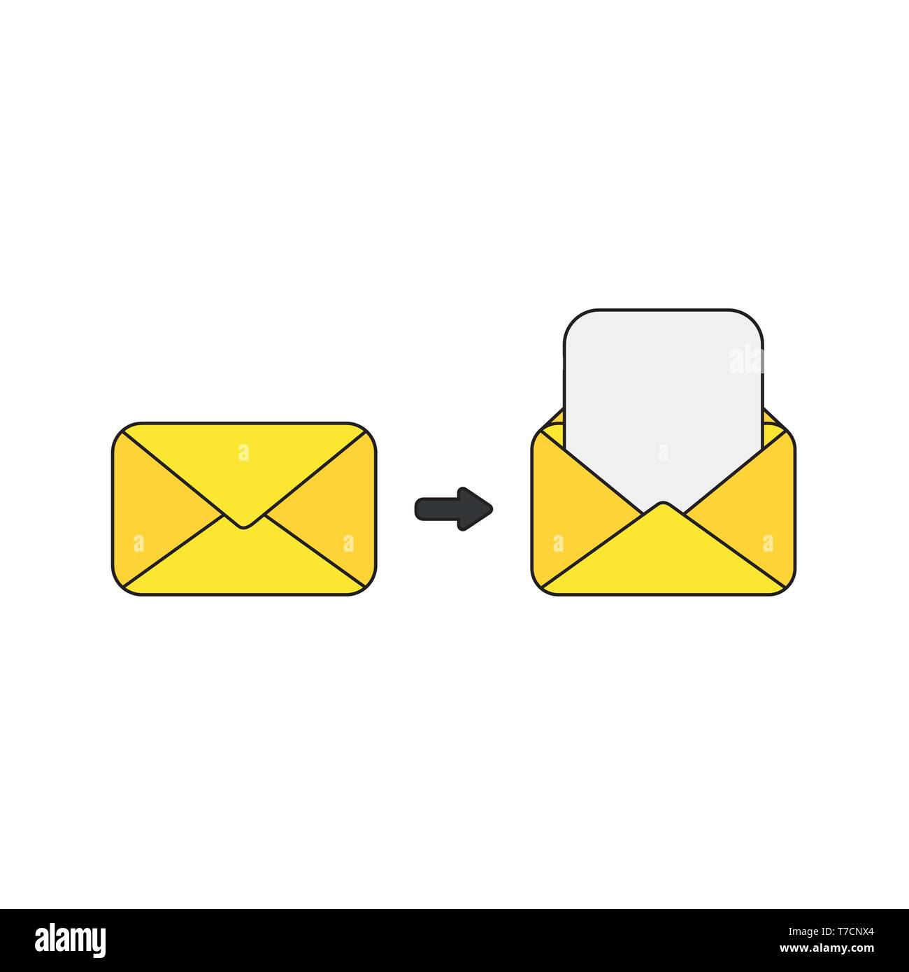 Vector icon concept of yellow closed and open envelopes with blank ...